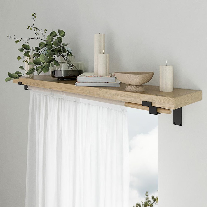 Shelf Bracket With Curtain Rod Holder: Steel Wall Support (sold ...
