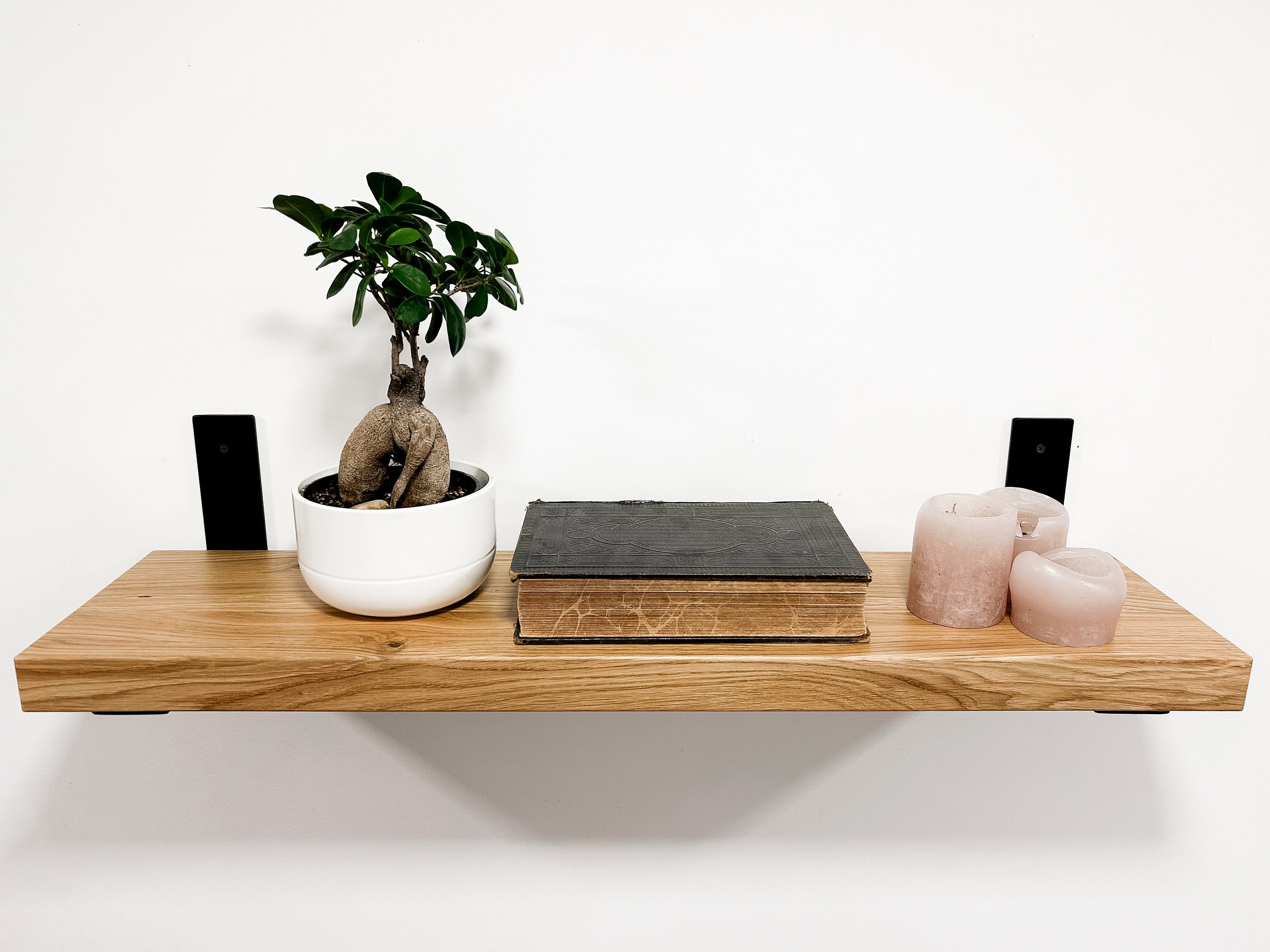 Solid Oak Wood Mounted Shelf With Brackets Heavy Duty Shelf Floating ...