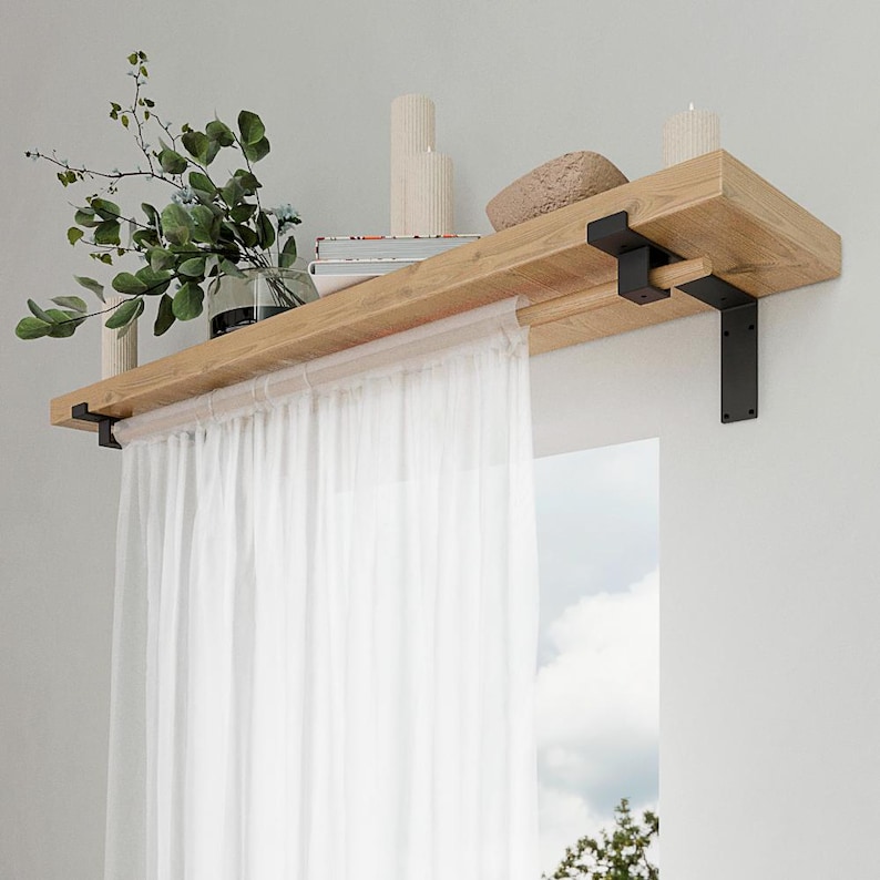 Shelf Bracket With Curtain Rod Holder: Steel Wall Support (sold ...