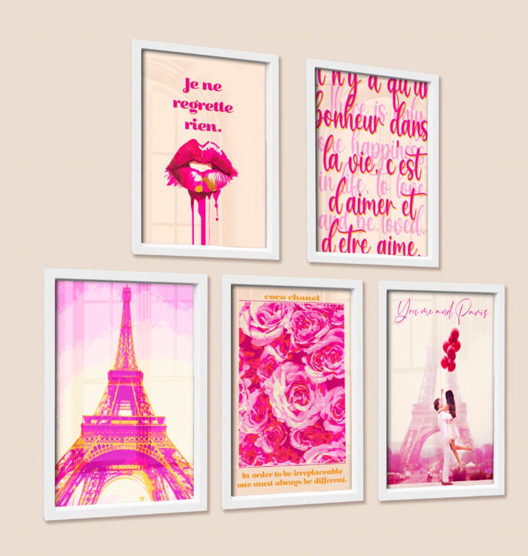 Pink Orange Wall Art French Preppy Room Decor Maximalist Gallery ...