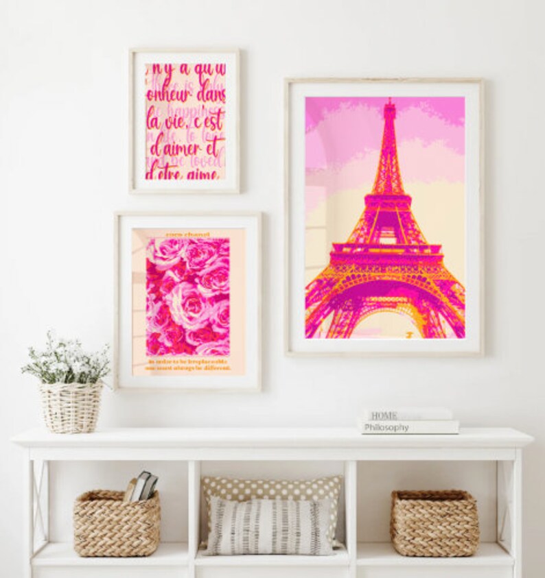 Pink Orange Wall Art French Preppy Room Decor Maximalist Gallery ...