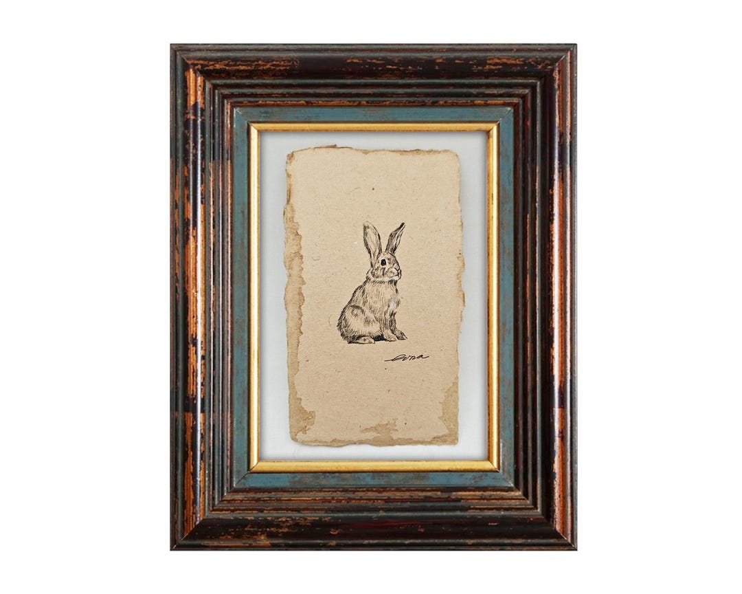 Original Rabbit Line Drawing: Handmade Bunny Sketch, Minimalist Nursery ...