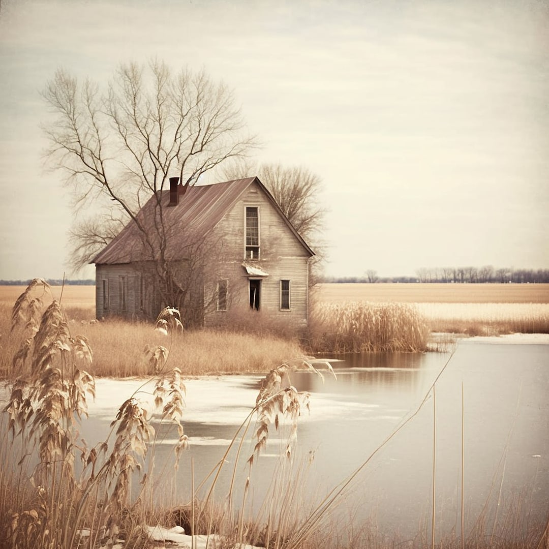 Rustic Country Wall Art Barn and Pond Landscape Vintage - Etsy