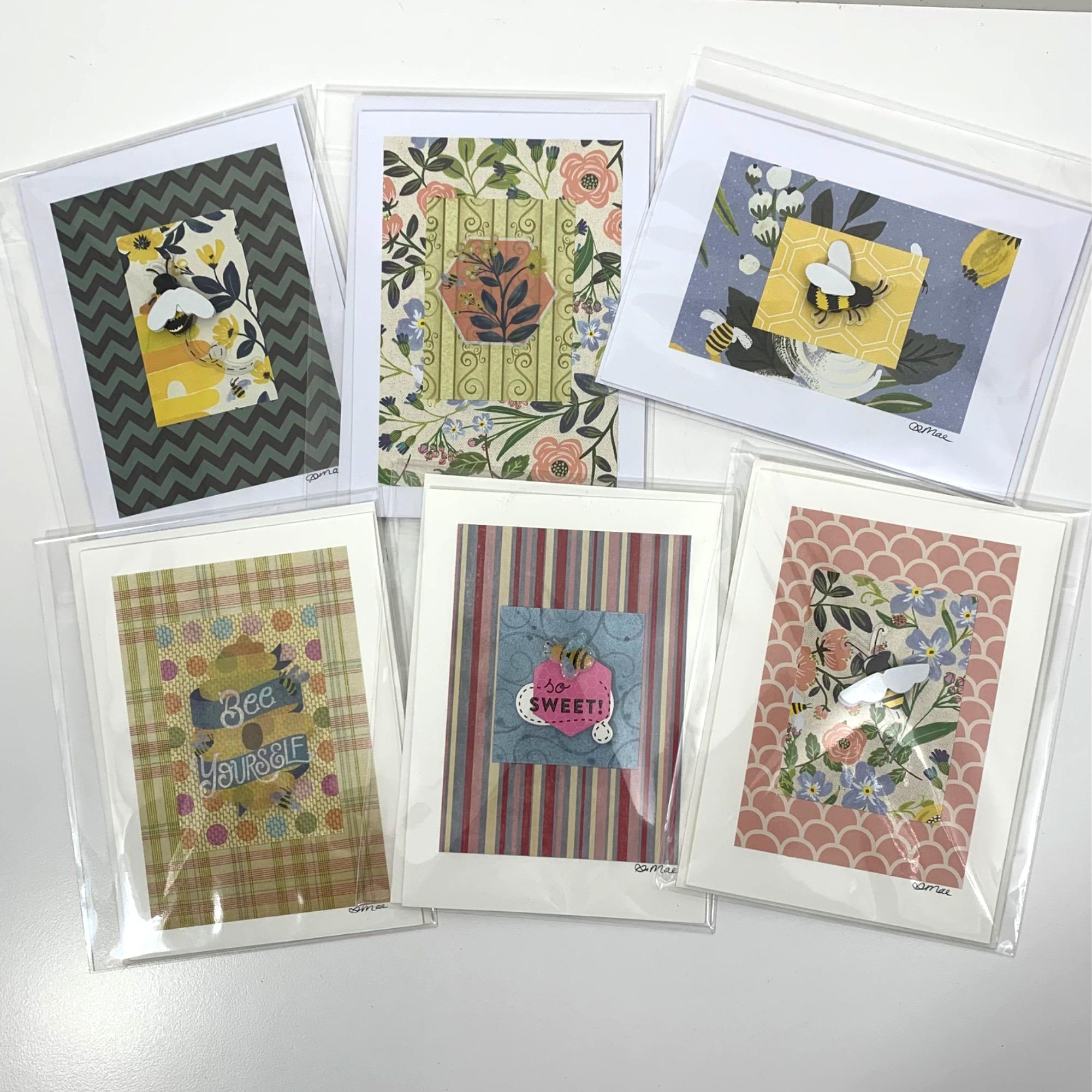 Set of 6 Unique Handmade 3D Bee and Floral Cards by Dani Mae Blank ...