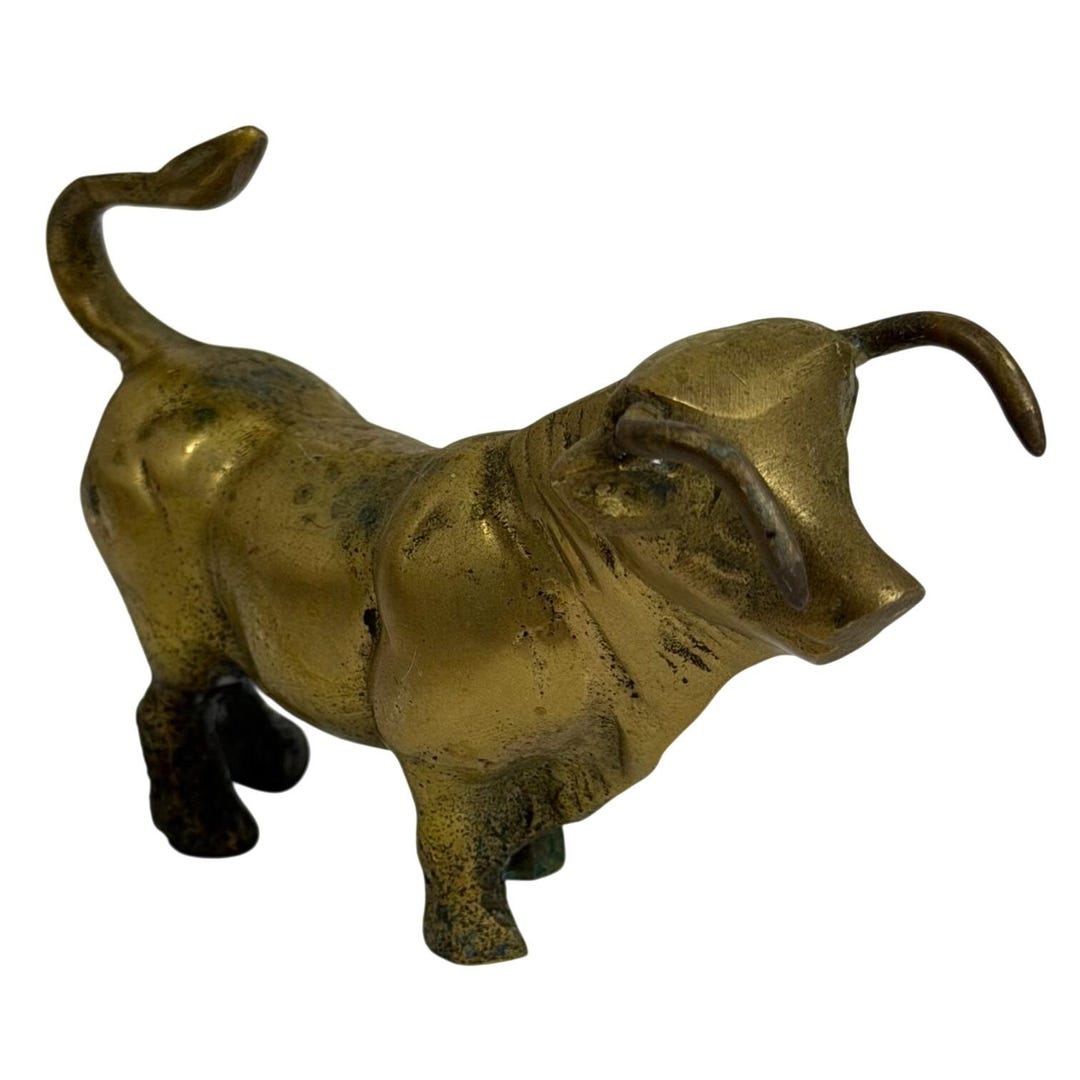 Vintage Solid Brass Bull Figurine Statue Paperweight Patina Running of ...