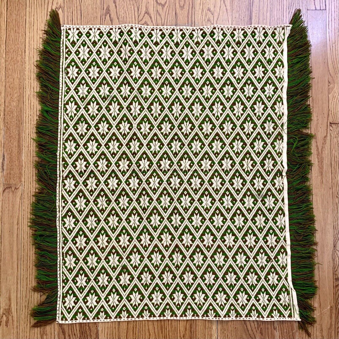 Mexican Hand Embroidered Geometric Argyle Star Pattern Rug Table Runner ...