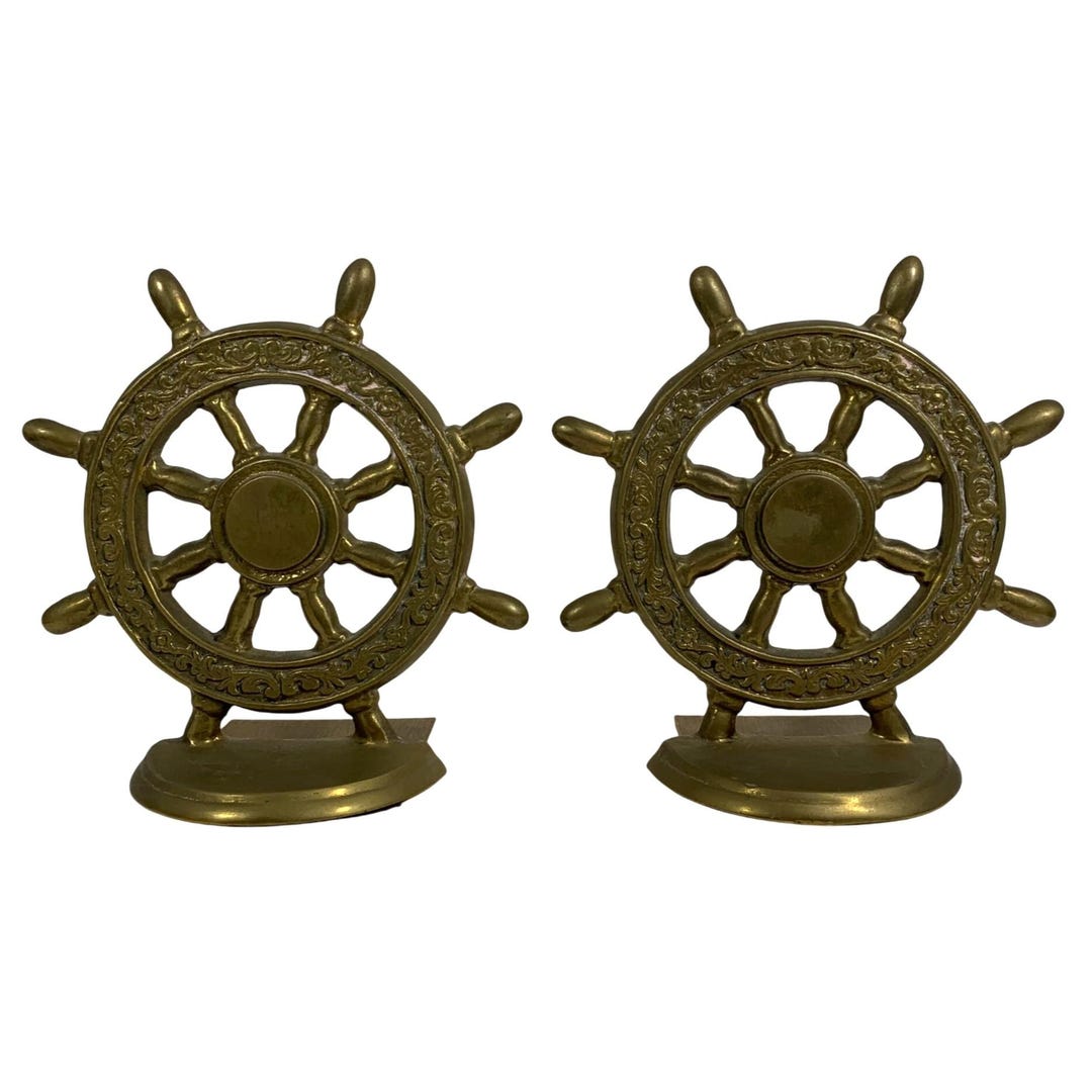 Vintage Pair Solid Brass Detailed Nautical Navy Ship's Wheel Bookends ...