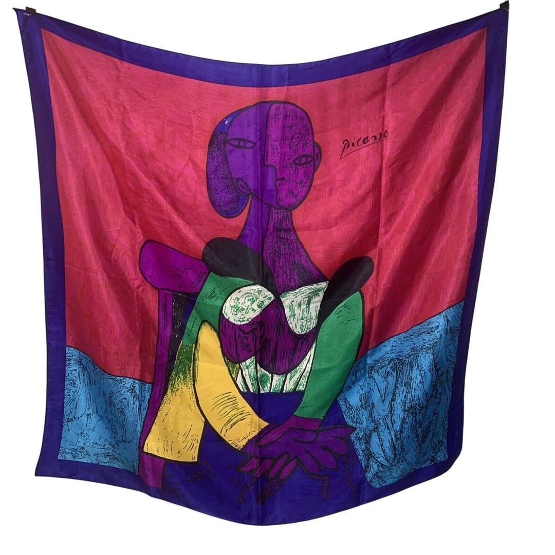 PICASSO Abstract Woman Multicolor Silk Scarf 33.5” Square Vintage - Etsy