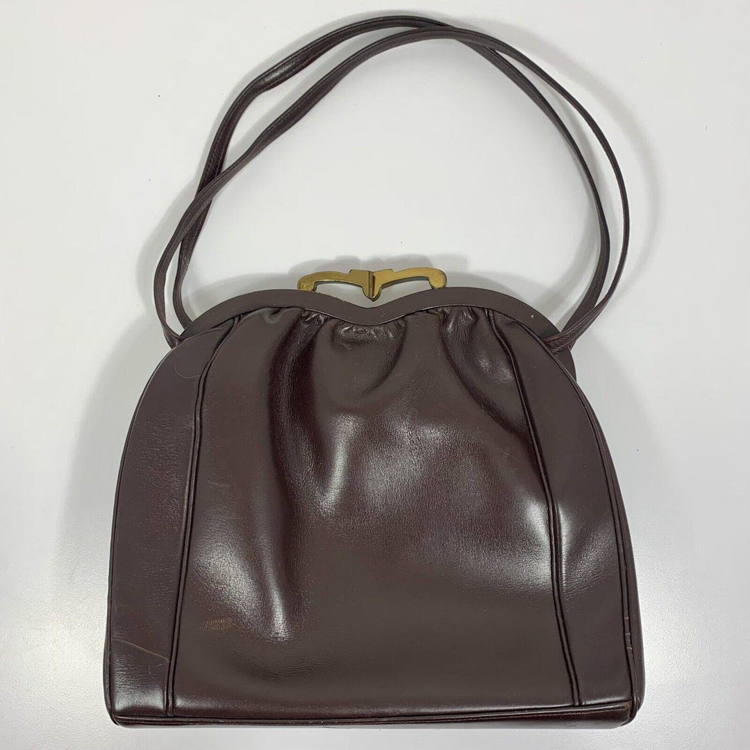 Bags by Merit 50s 60s Brown Brown Leather Frame Handbag Vtg Purse Hand ...