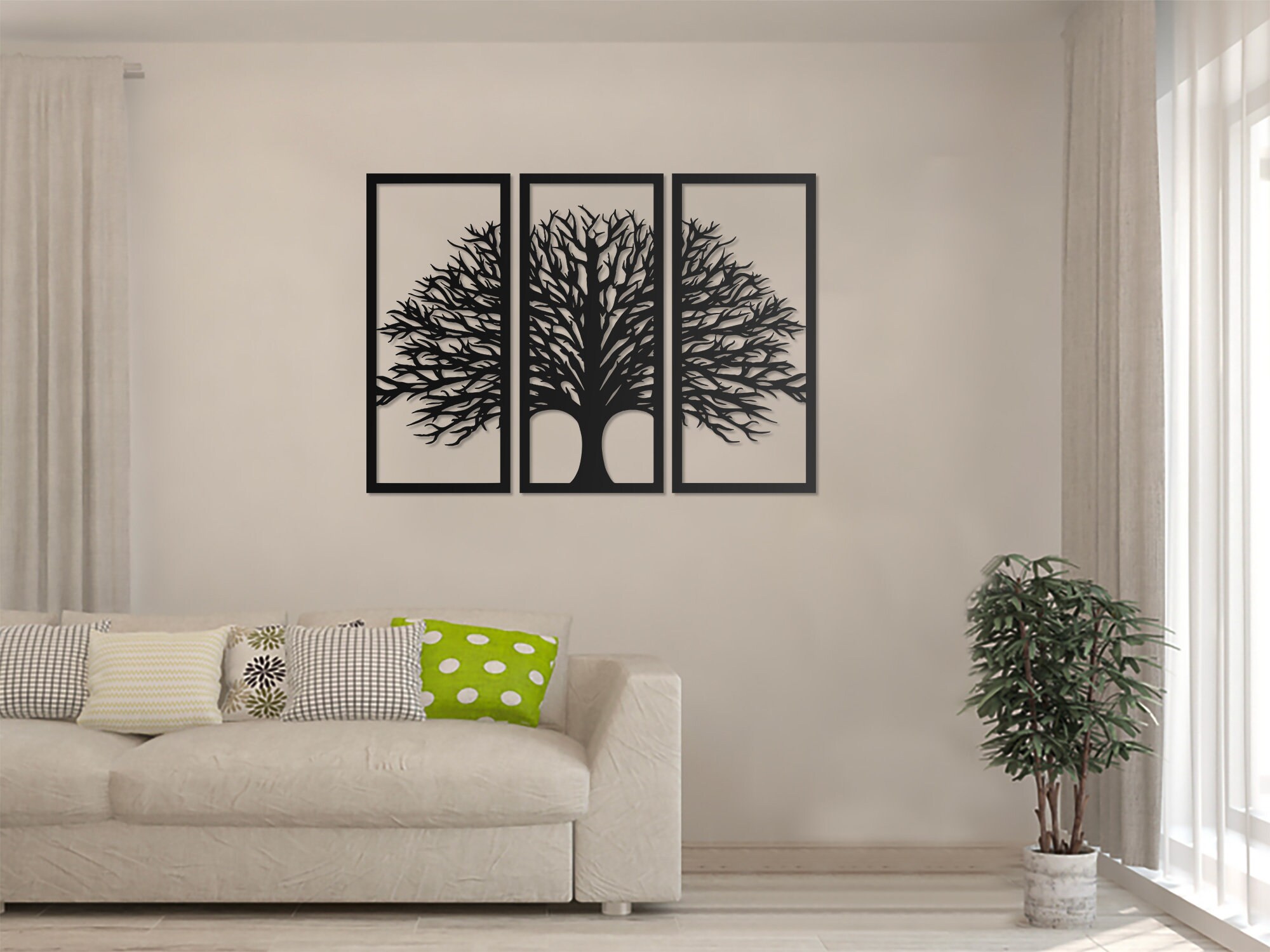 Tree of Life 3 Panels, Metal Tree Wall Art, Metal Wall Decor, 3 Pieces ...