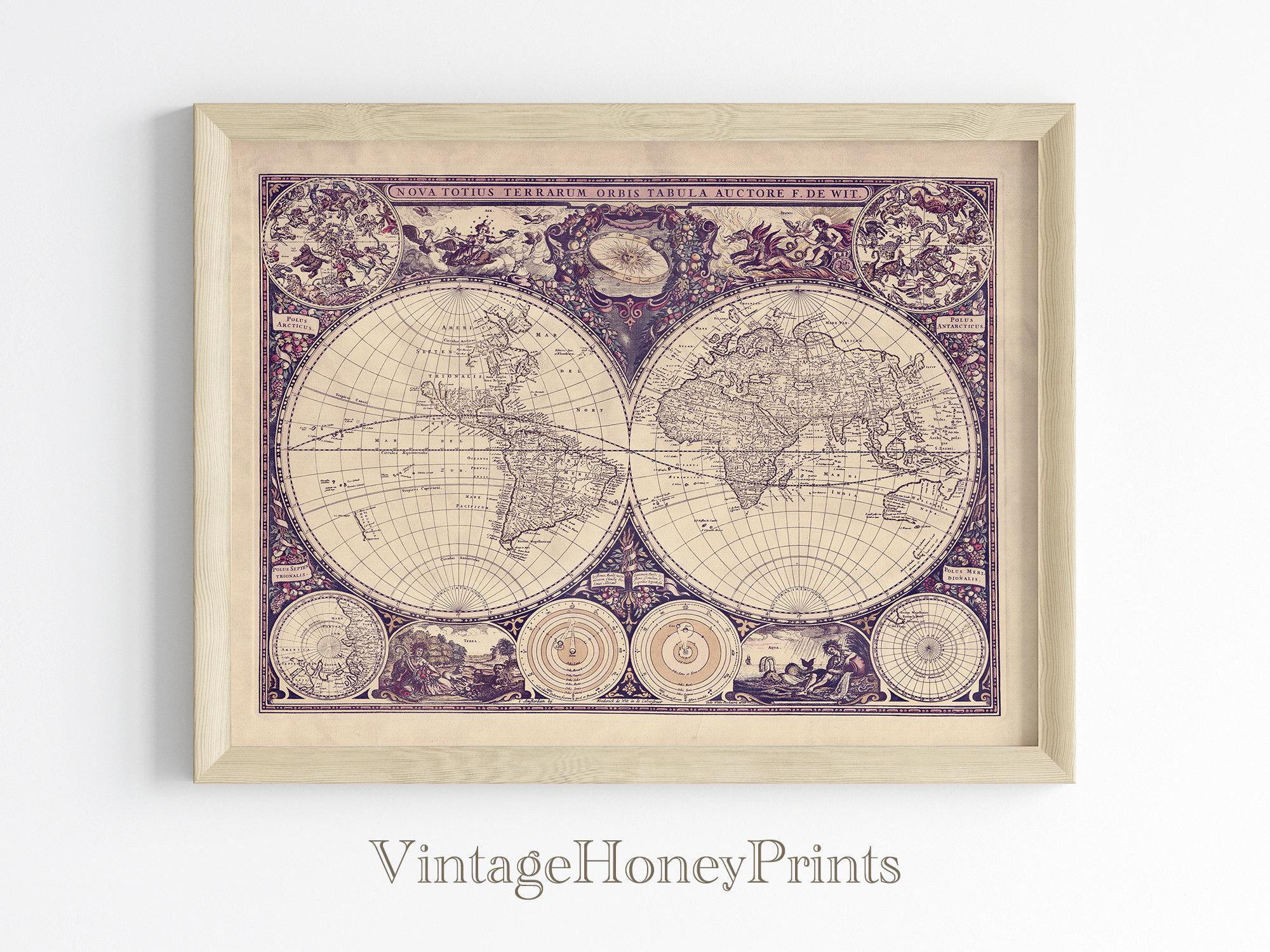 Vintage Map World Poster. DIGITAL DOWNLOAD. Ancient Printable Wall Art ...