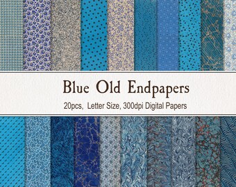 Blue Vintage Old Endpaper Printable Pages. Original Antique Book Paper ...