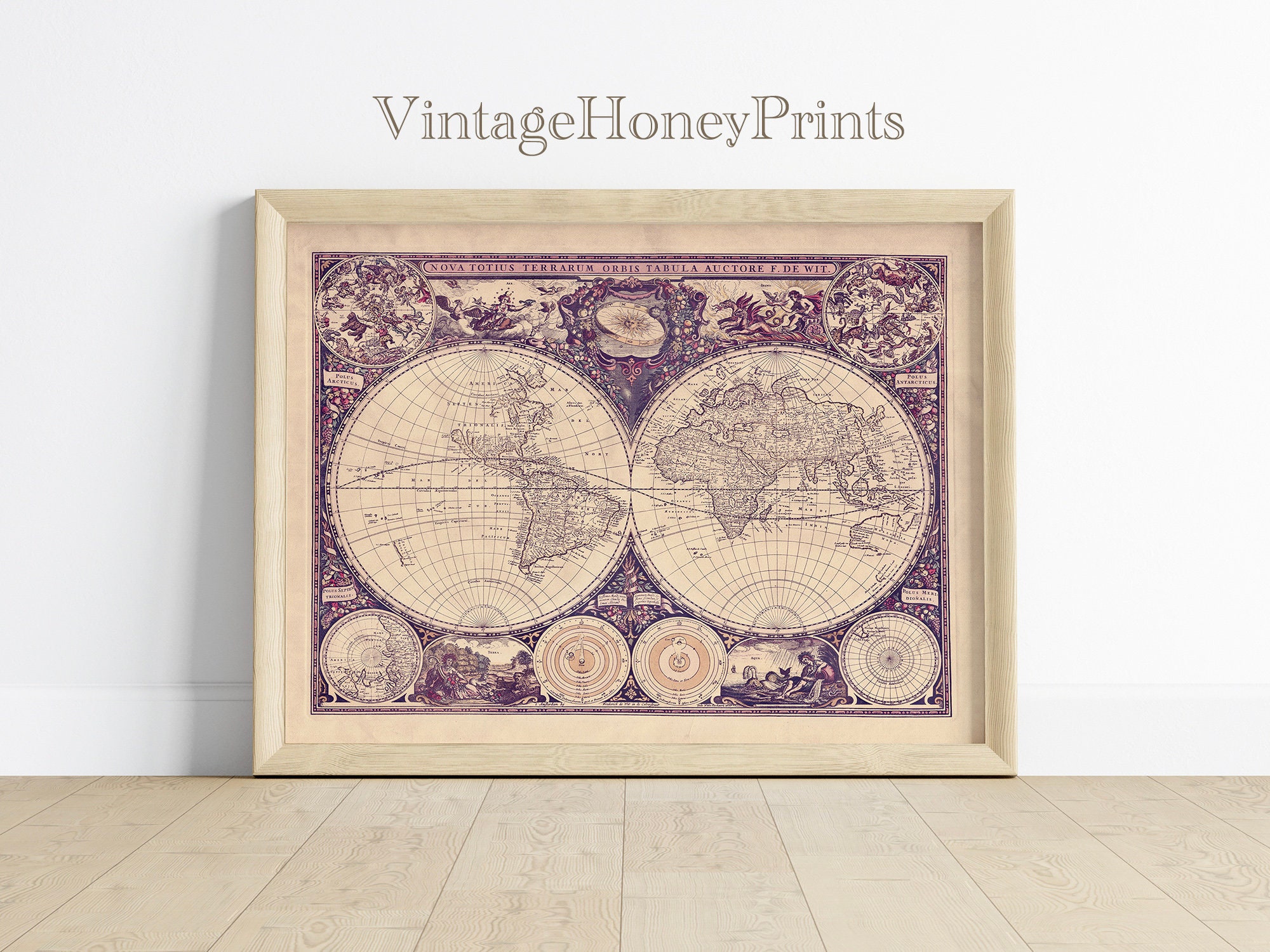 Vintage Map World Poster. DIGITAL DOWNLOAD. Ancient Printable Wall Art ...