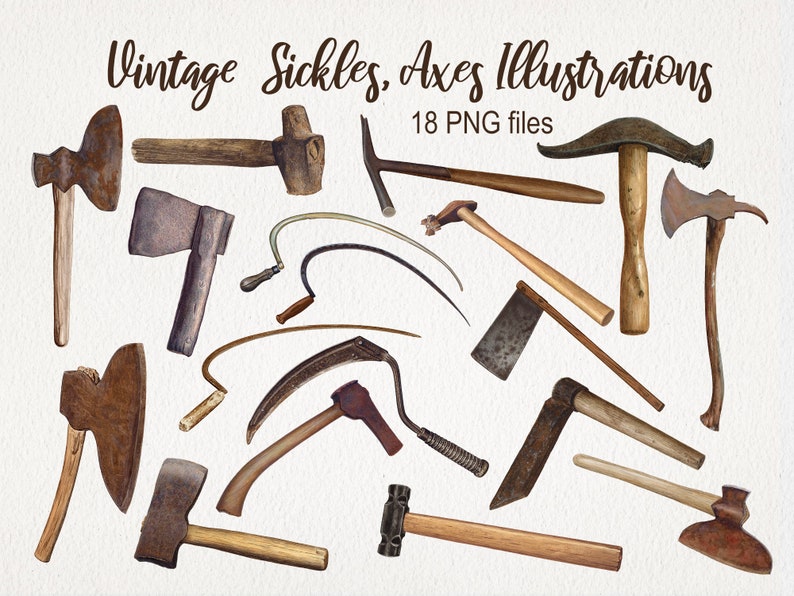 Vintage Sickle Axe Hammer Clipart. DIGITAL DOWNLOAD. Commercial Use ...