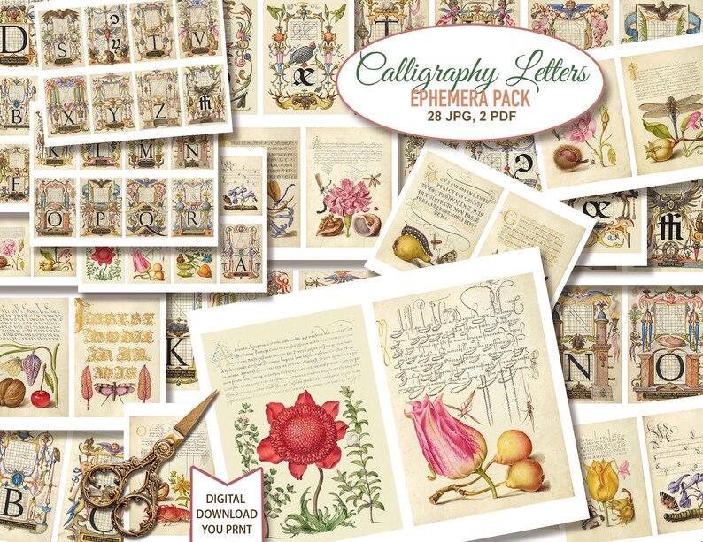 Vintage Ephemera Cards Calligraphy Letters Illuminated Manuscript ...