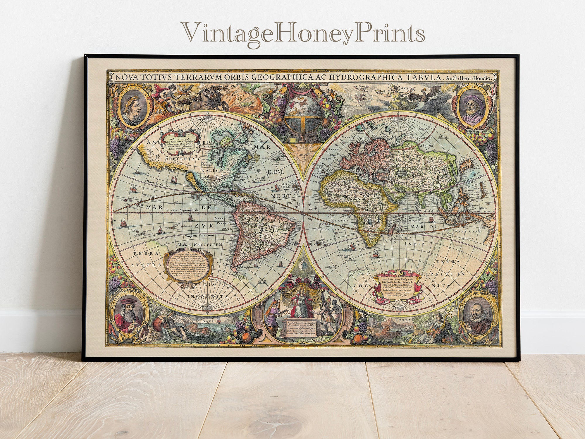 Vintage Map World Poster. DIGITAL DOWNLOAD. Ancient Printable Wall Art ...
