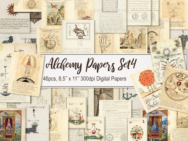 Antique Alchemy Paper Pages Set4. DIGITAL DOWNLOAD. Commercial Use ...