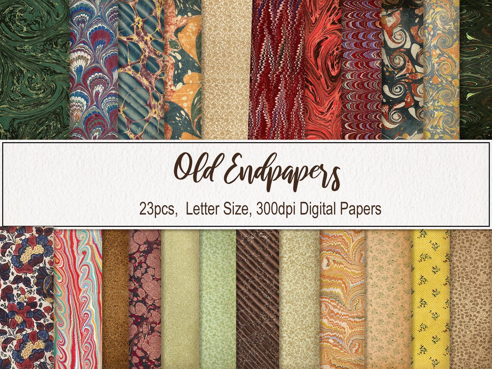 Old Endpaper Printable Junk Journal Pages. Original Antique Book Paper ...