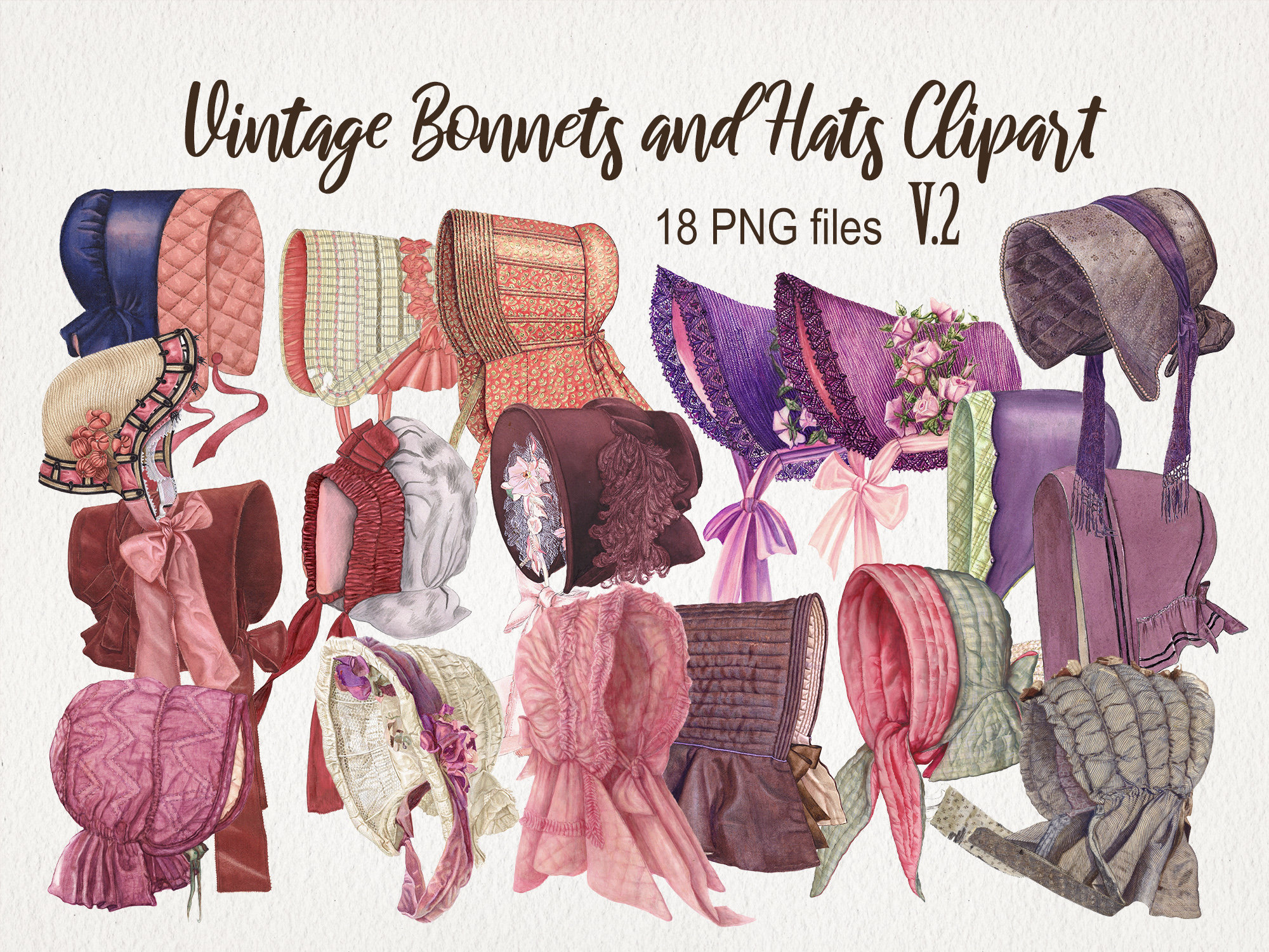 Vintage Bonnets and Hats Clipart. DIGITAL DOWNLOAD. Antique Fashion ...