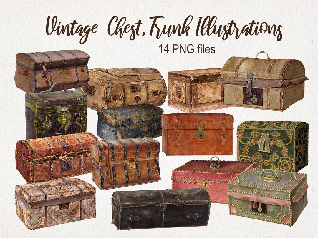 Vintage Chest Trunk Treasure Bag Clipart. DIGITAL DOWNLOAD. Watercolor ...