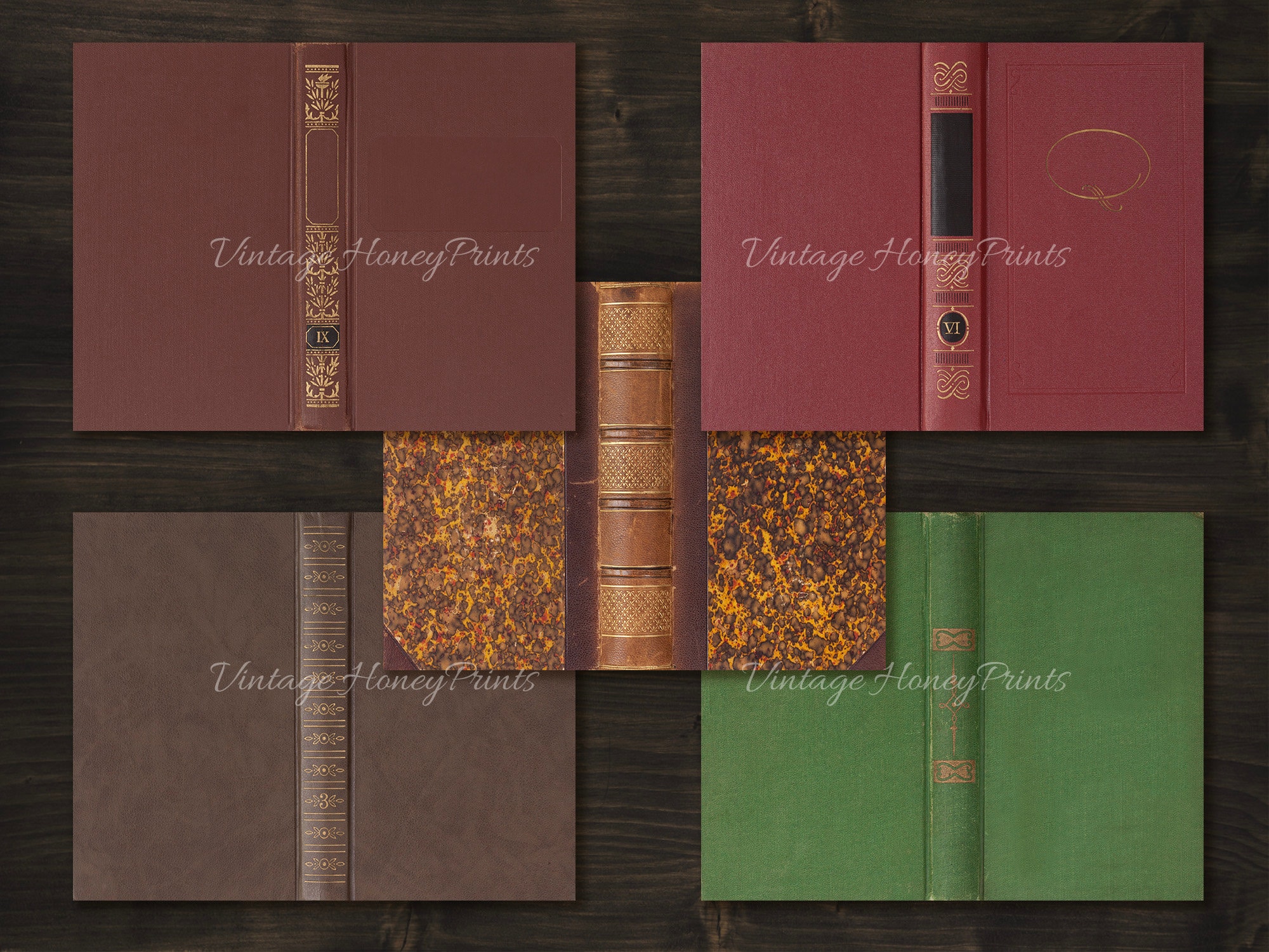 Old Book Covers, Matching Spines. Printable Digital Vintage Antique ...