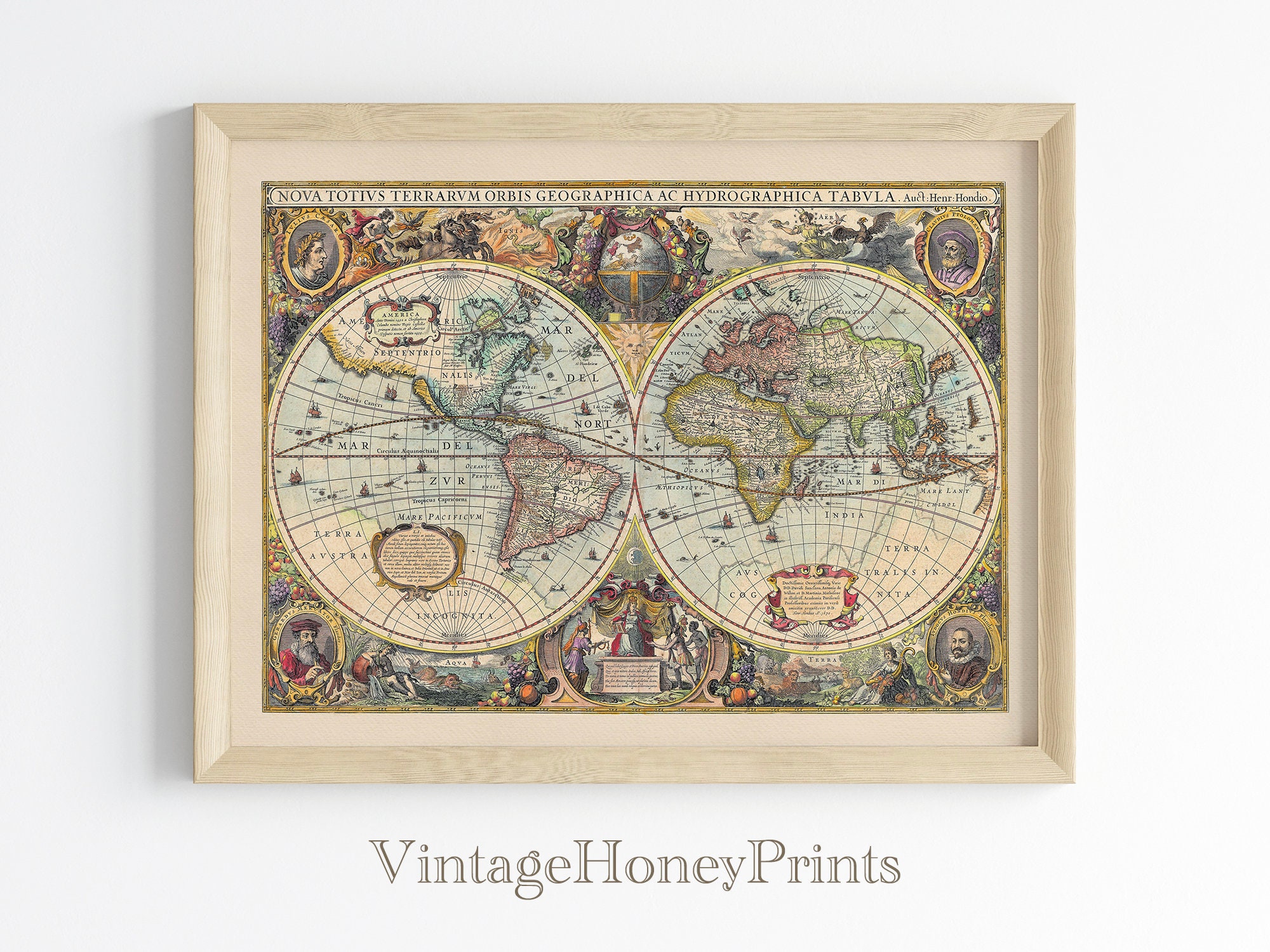 Vintage Map World Poster. DIGITAL DOWNLOAD. Ancient Printable Wall Art ...