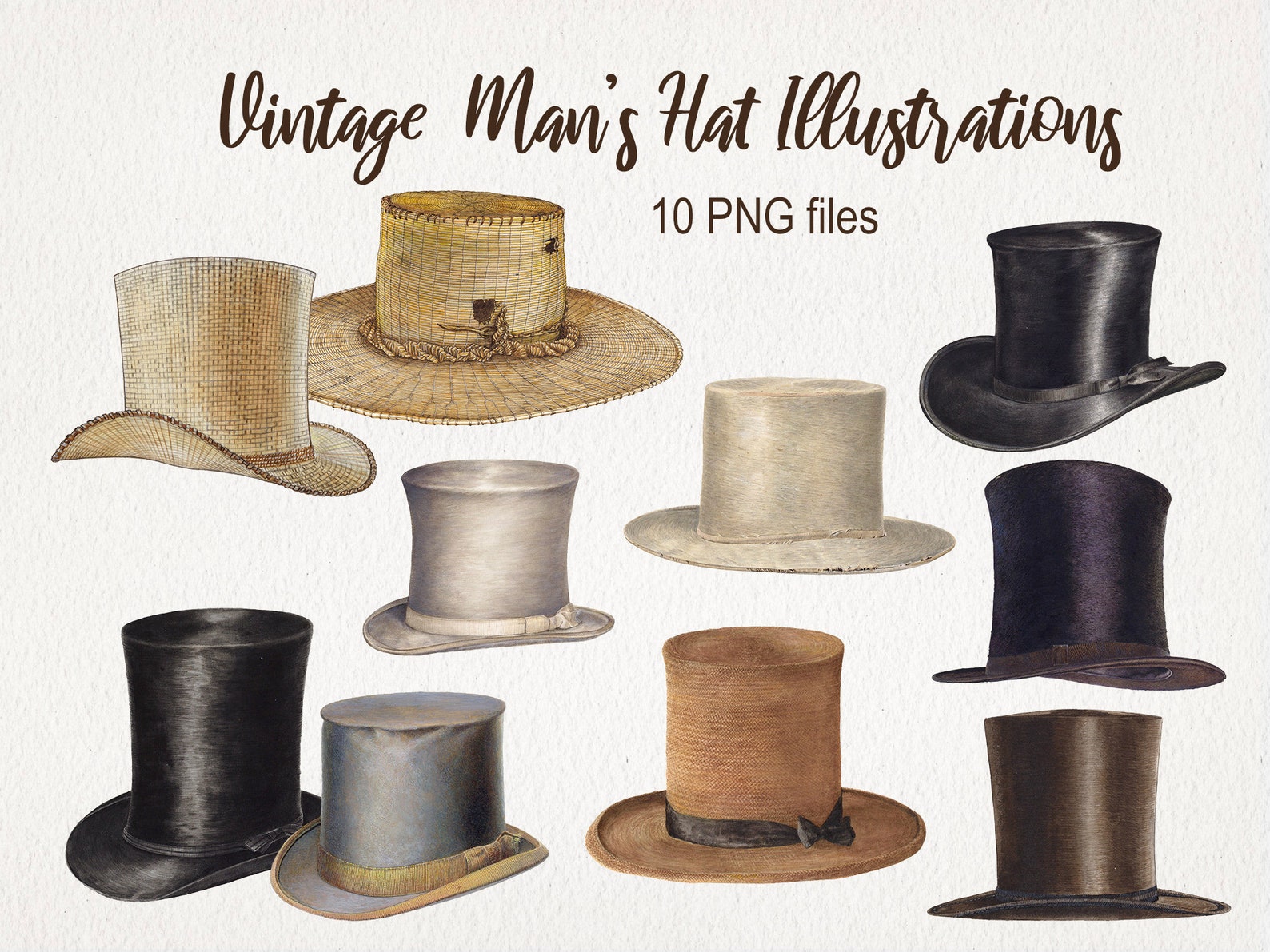 Vintage Victorian Tall Hat Clipart. DIGITAL DOWNLOAD. Commercial Use ...