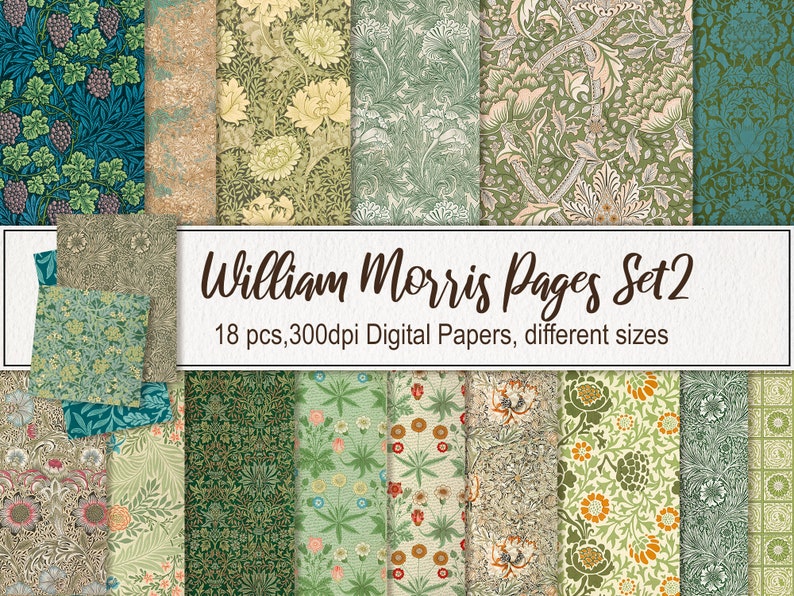 William Morris Pattern Pages Set 2. DIGITAL DOWNLOAD. Commercial Use ...