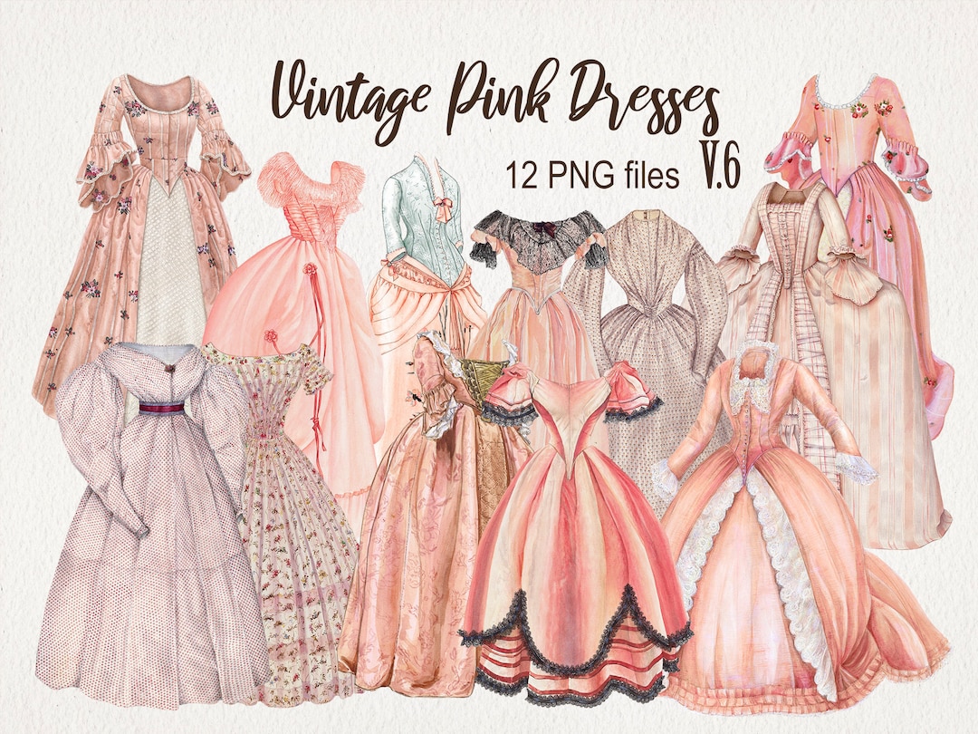 Vintage Pink Dresses Clipart. DIGITAL DOWNLOAD. Antique Fashion ...