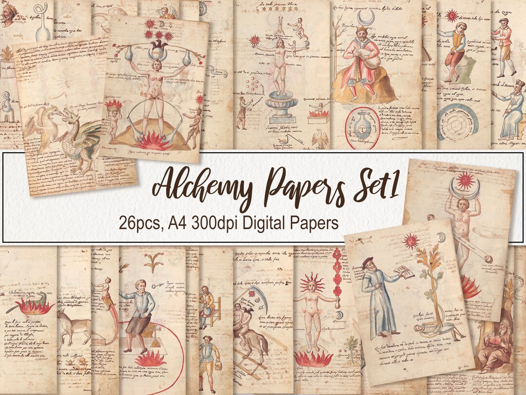 Antique Alchemy Paper Pages Set1. DIGITAL DOWNLOAD. Commercial Use ...