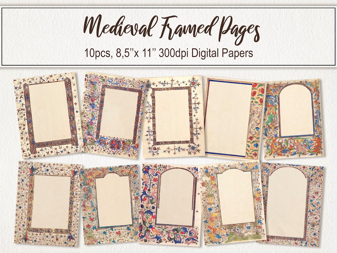 Medieval Framed Pages. DIGITAL DOWNLOAD. Commercial Use. Vintage ...