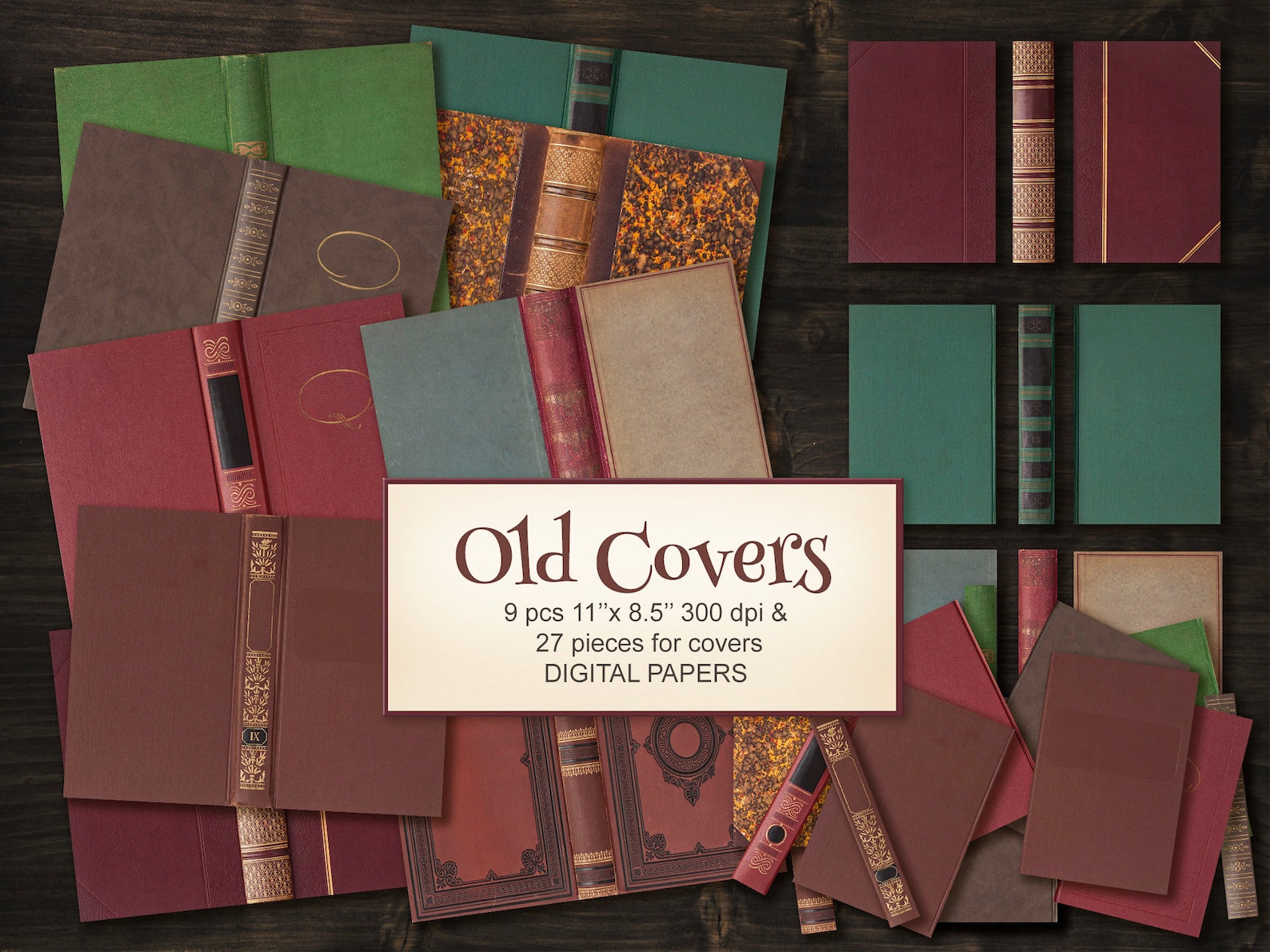 Old Book Covers, Matching Spines. Printable Digital Vintage Antique ...