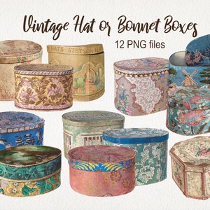 Vintage Hat Bonnet Box Clipart. DIGITAL DOWNLOAD. Antique Watercolor ...