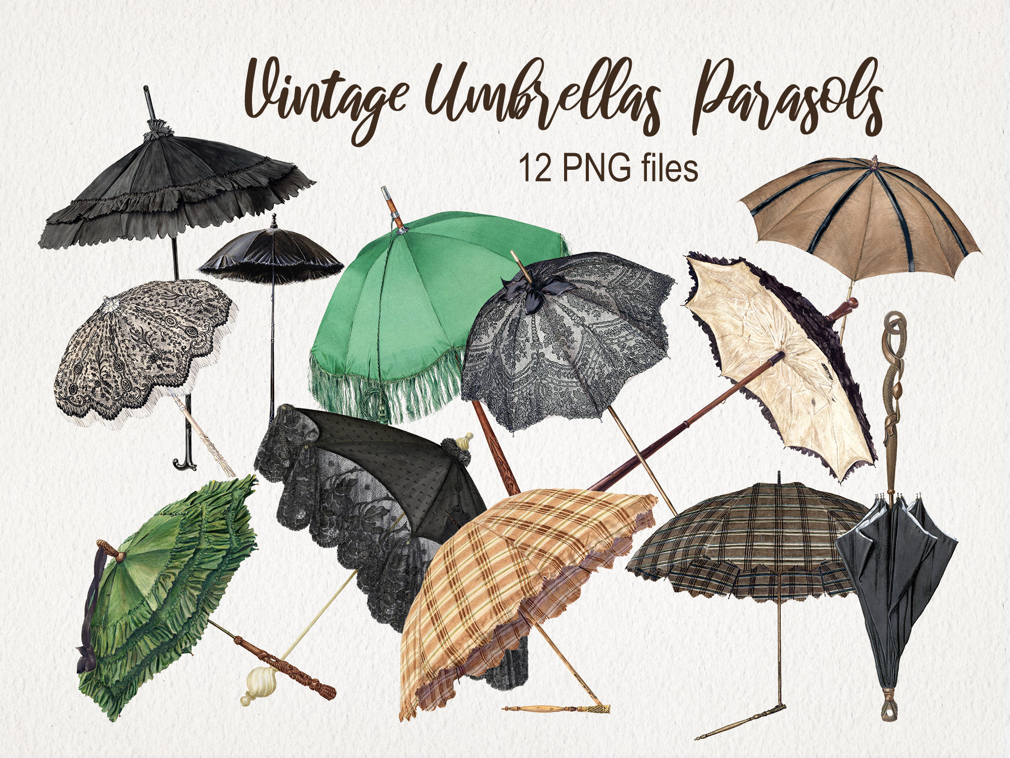 Vintage Umbrella Parasol Clipart. DIGITAL DOWNLOAD. Antique Fashion ...