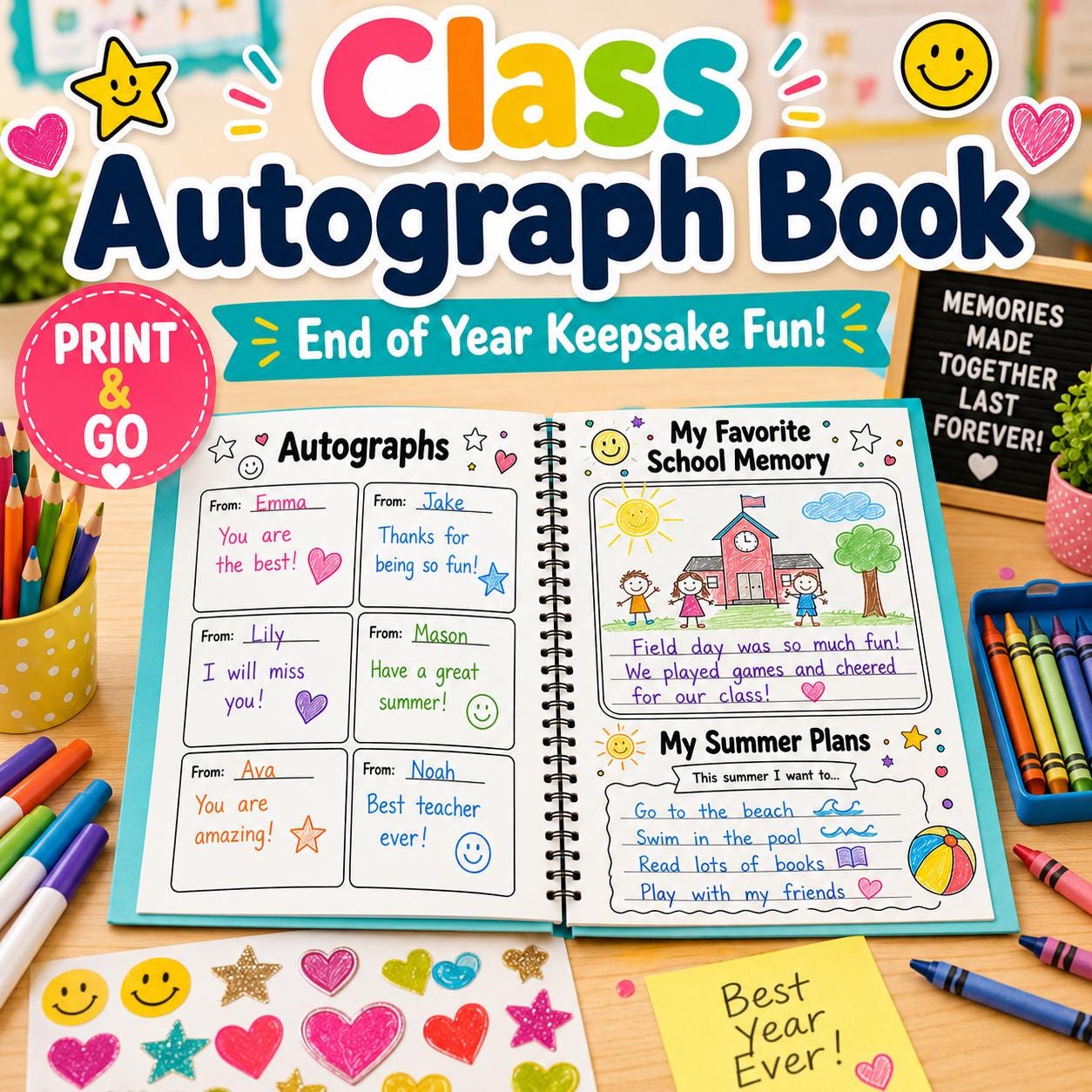 Class Autograph Book Printable | End of Year Memory Keepsake (K-2 PDF ...