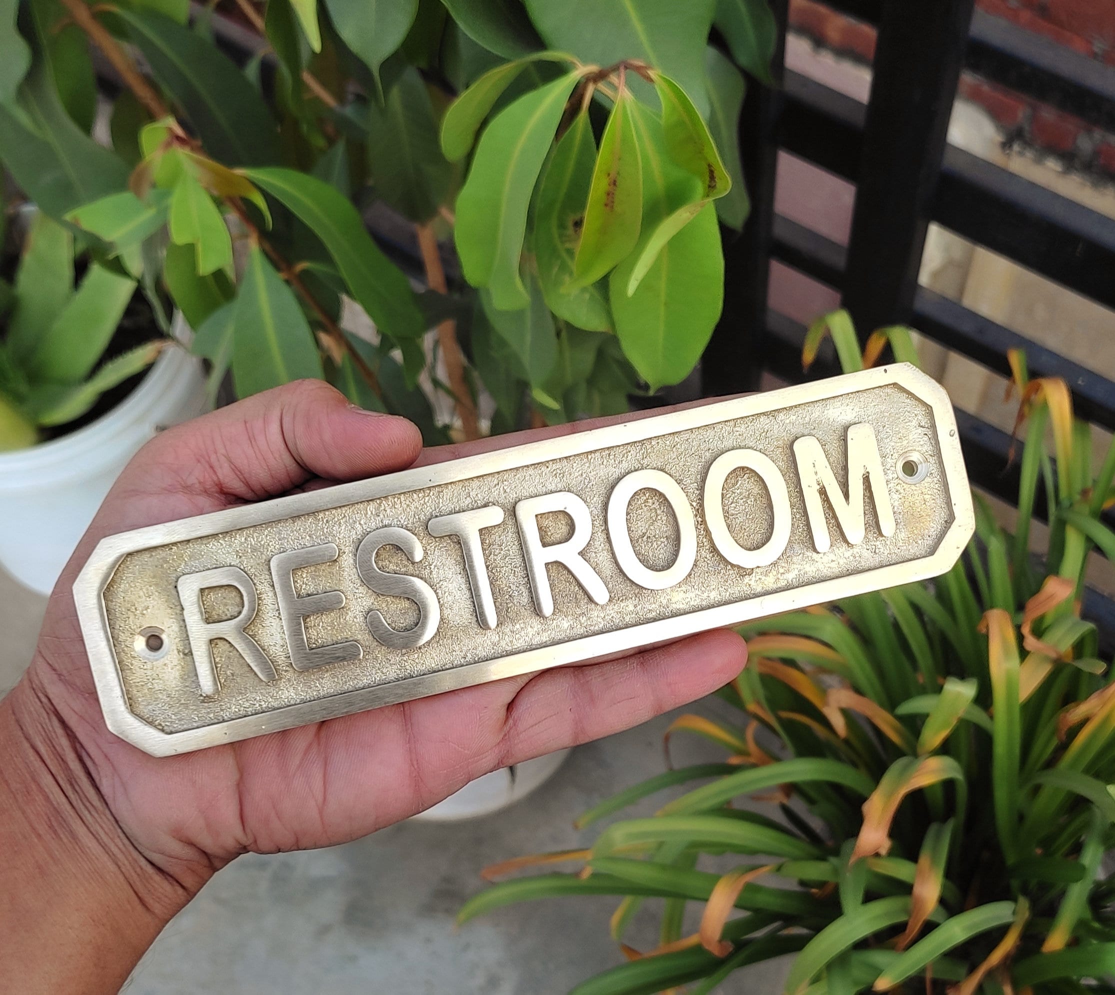 Personalized Brass Plaque Handmade Brass Plaque, Restroom Plaques ...