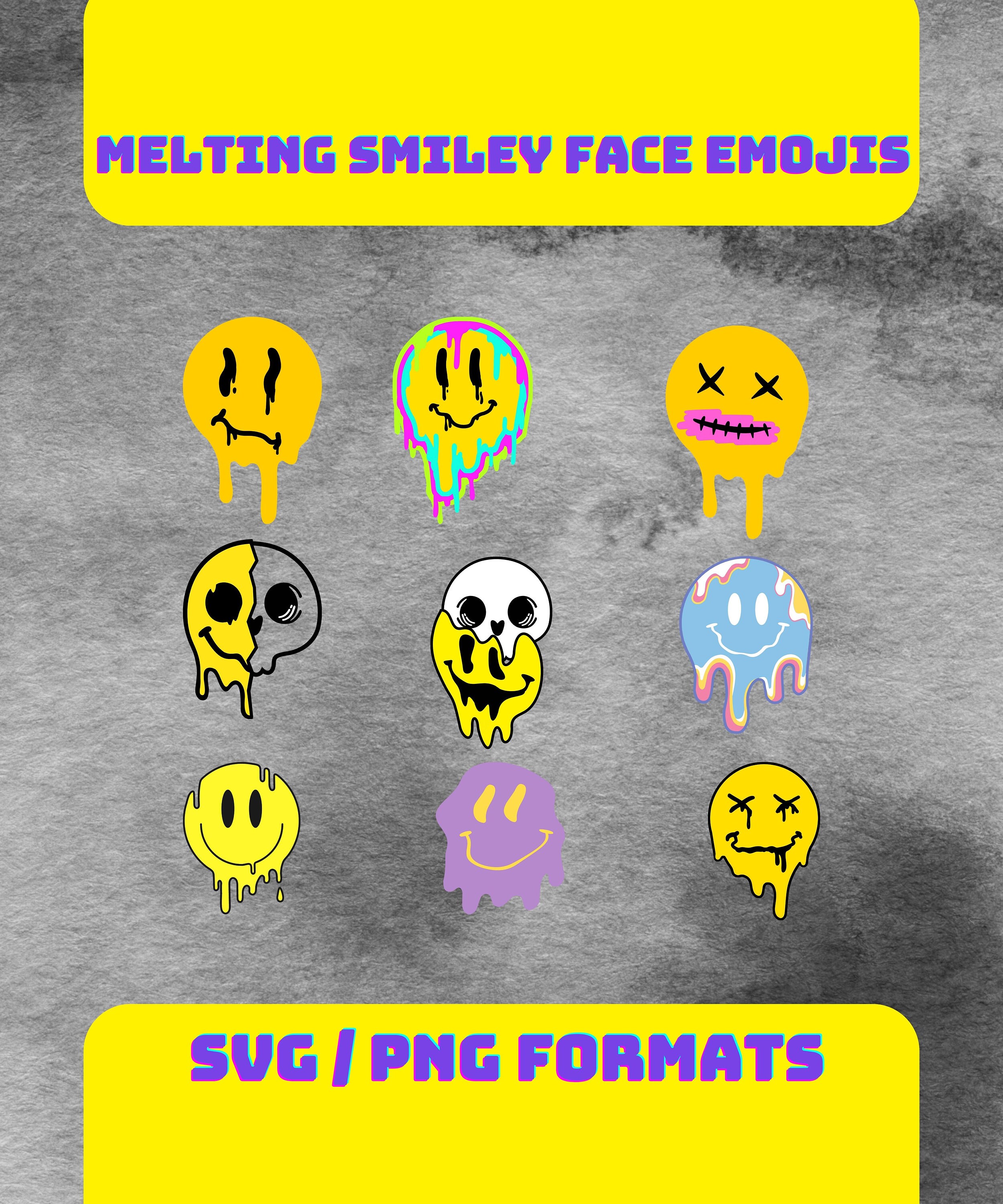 Funny Melting Smiley Face Emoji Bundle Svg Clipart Vector - Etsy
