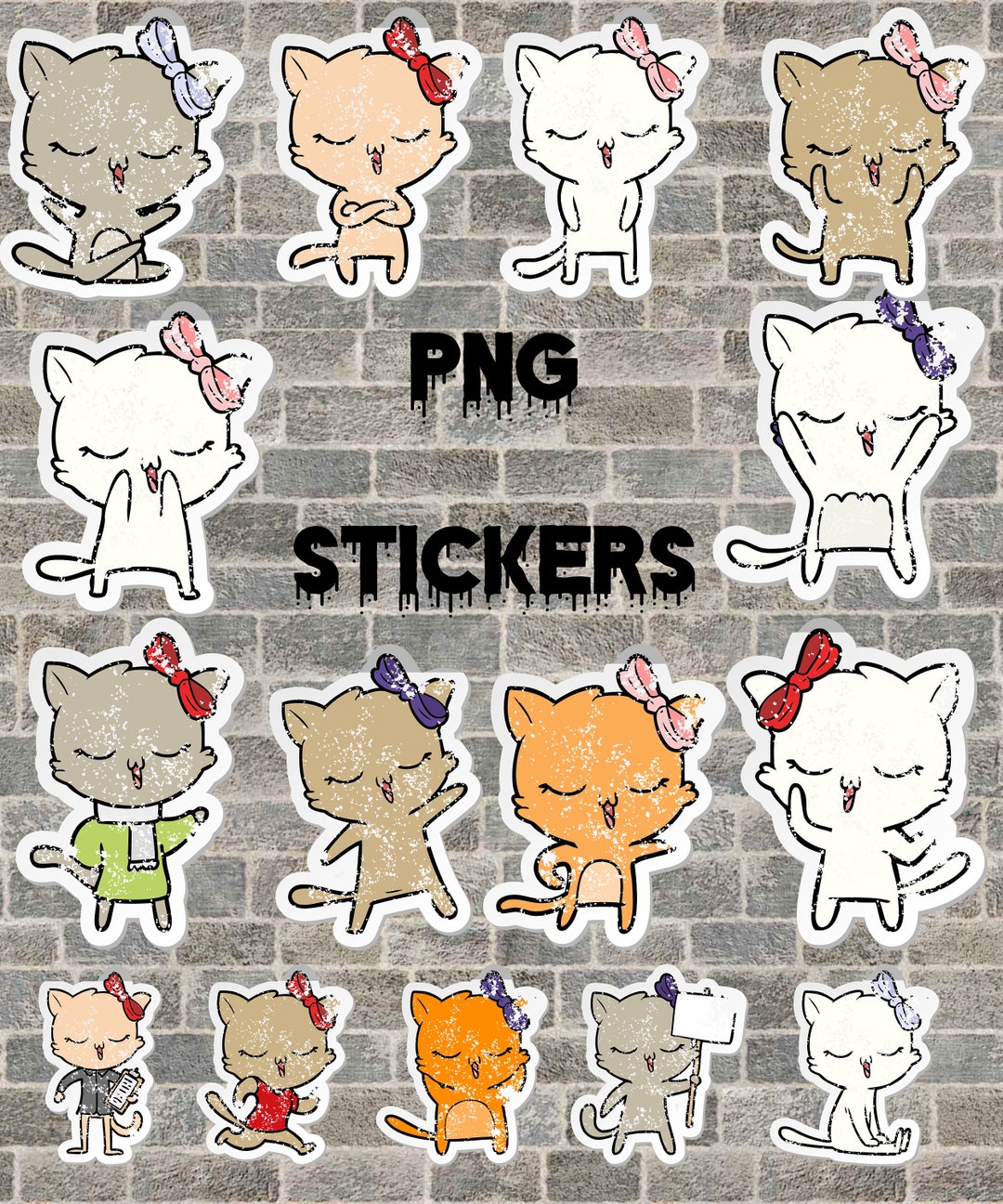 Cute Kitten Stickers 15 Cat Print and Cut Digital PNG Sticker - Etsy