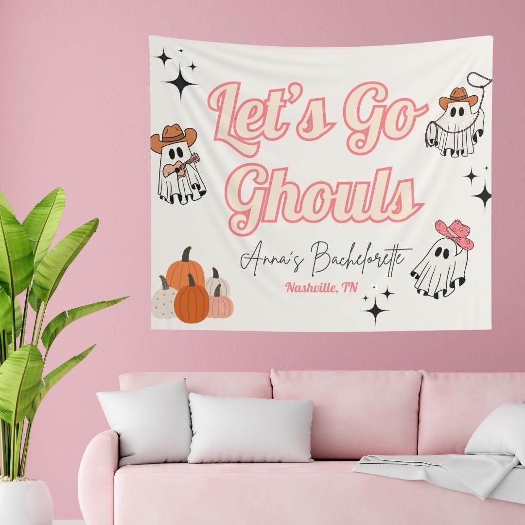 Let's Go Ghouls Bachelorette Sign Tapestry, Cowboy Halloween ...