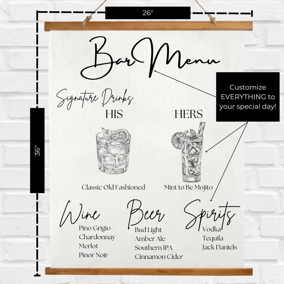 Custom Wedding Drink Sign, Personalized Bar Menu Sign, Signature Drink ...
