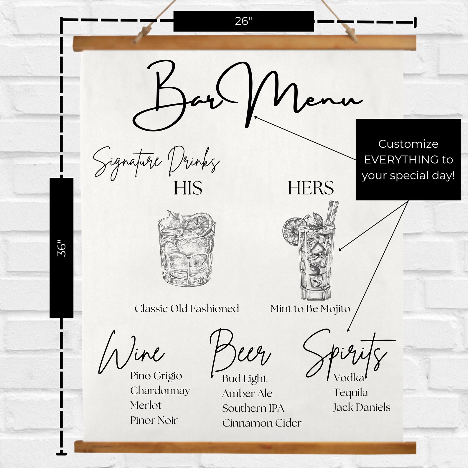 Custom Wedding Drink Sign, Personalized Bar Menu Sign, Signature Drink ...