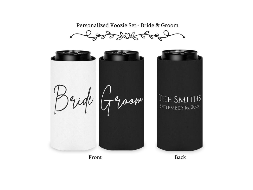 Personalized Wedding Koozie Set: Bride & Groom Can Coolers - Etsy
