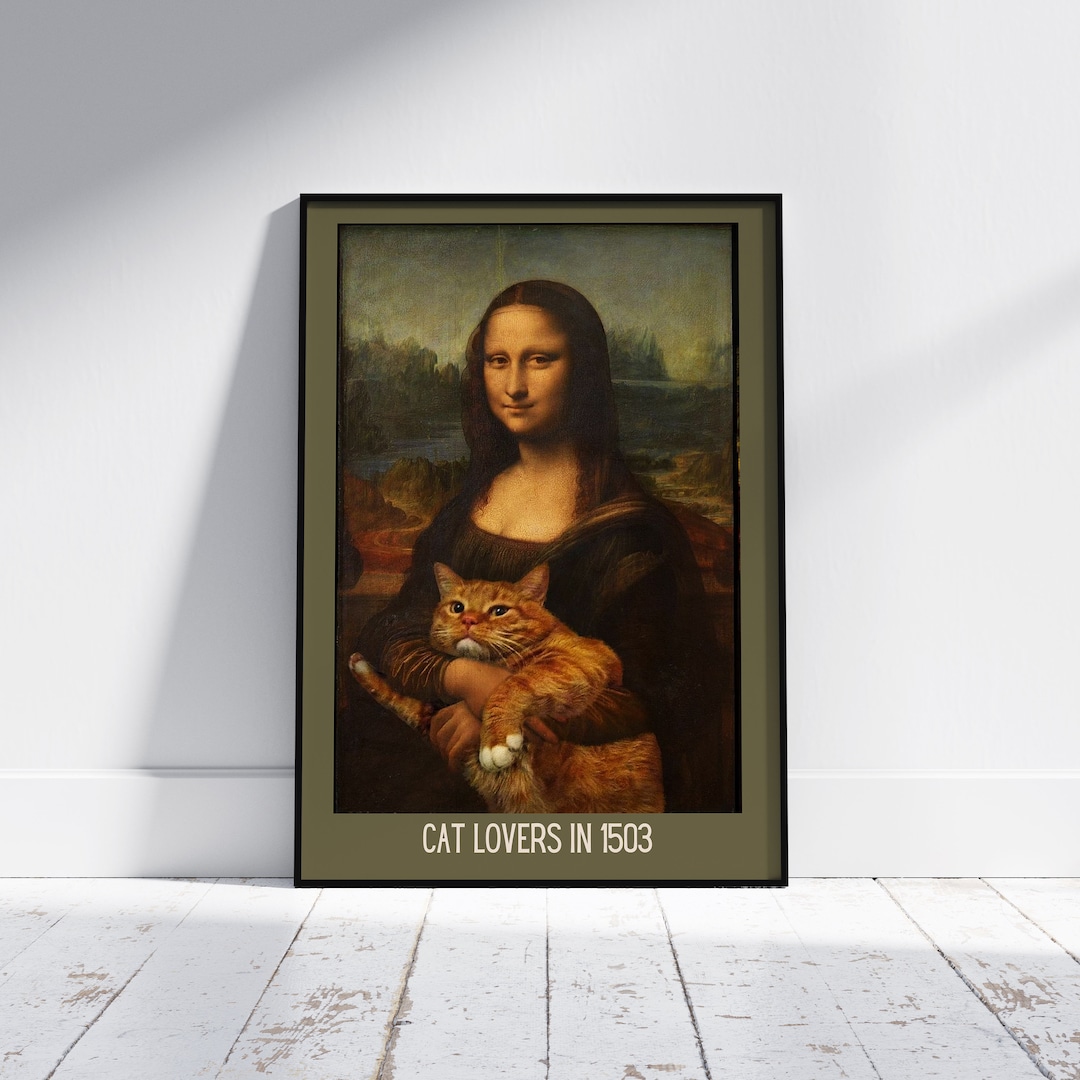 Mona Lisa With Cat Poster, Funny Cat Poster, Cute Kitten Print, Cat ...