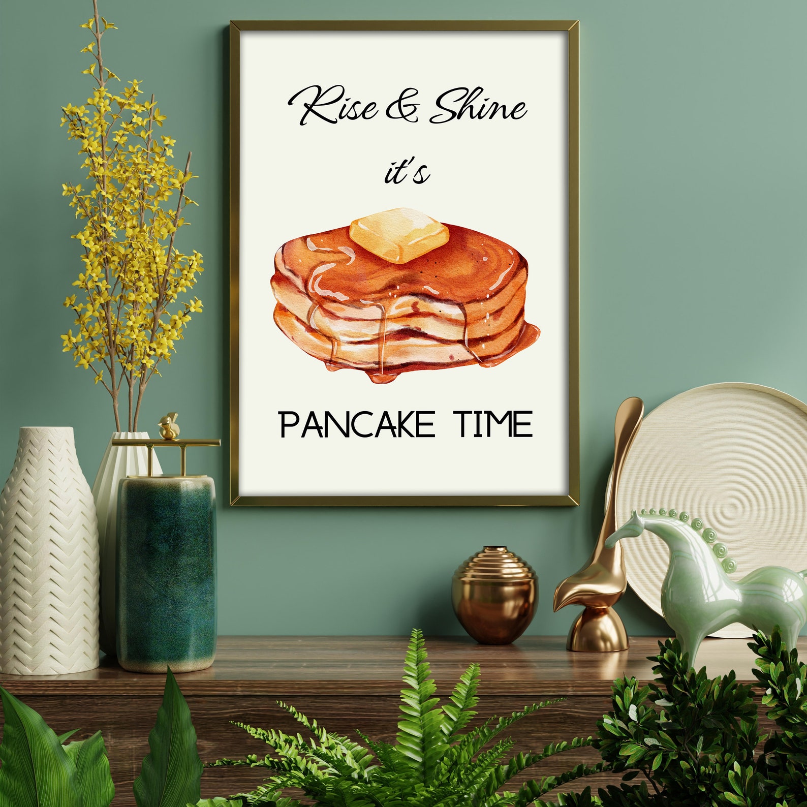 Printable Pancake Print Wall Poster, Rise and Shine, Retro Kitchen Wall ...
