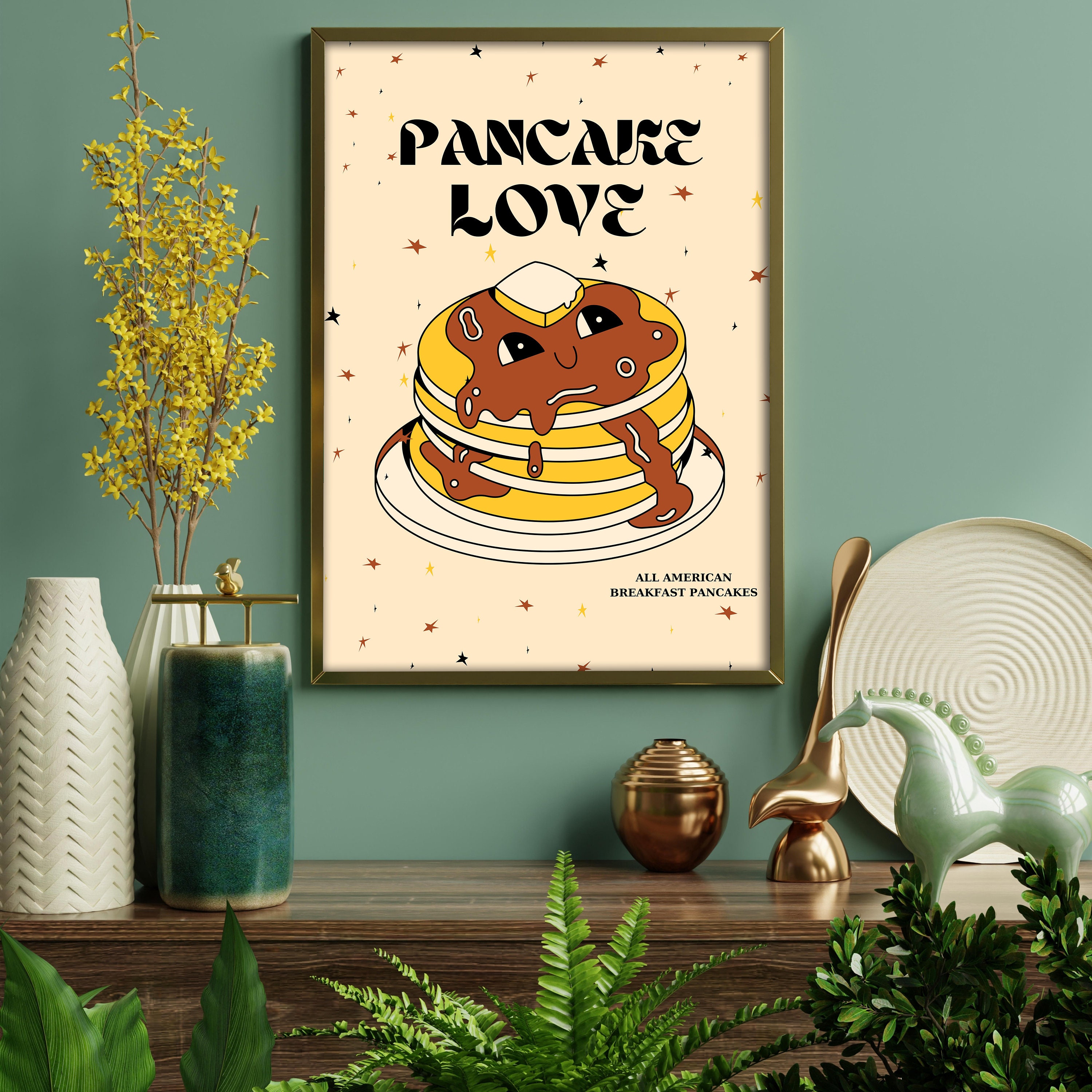 Printable Pancake Love Wall Poster, Retro Kitchen Pancake Wall Decor ...