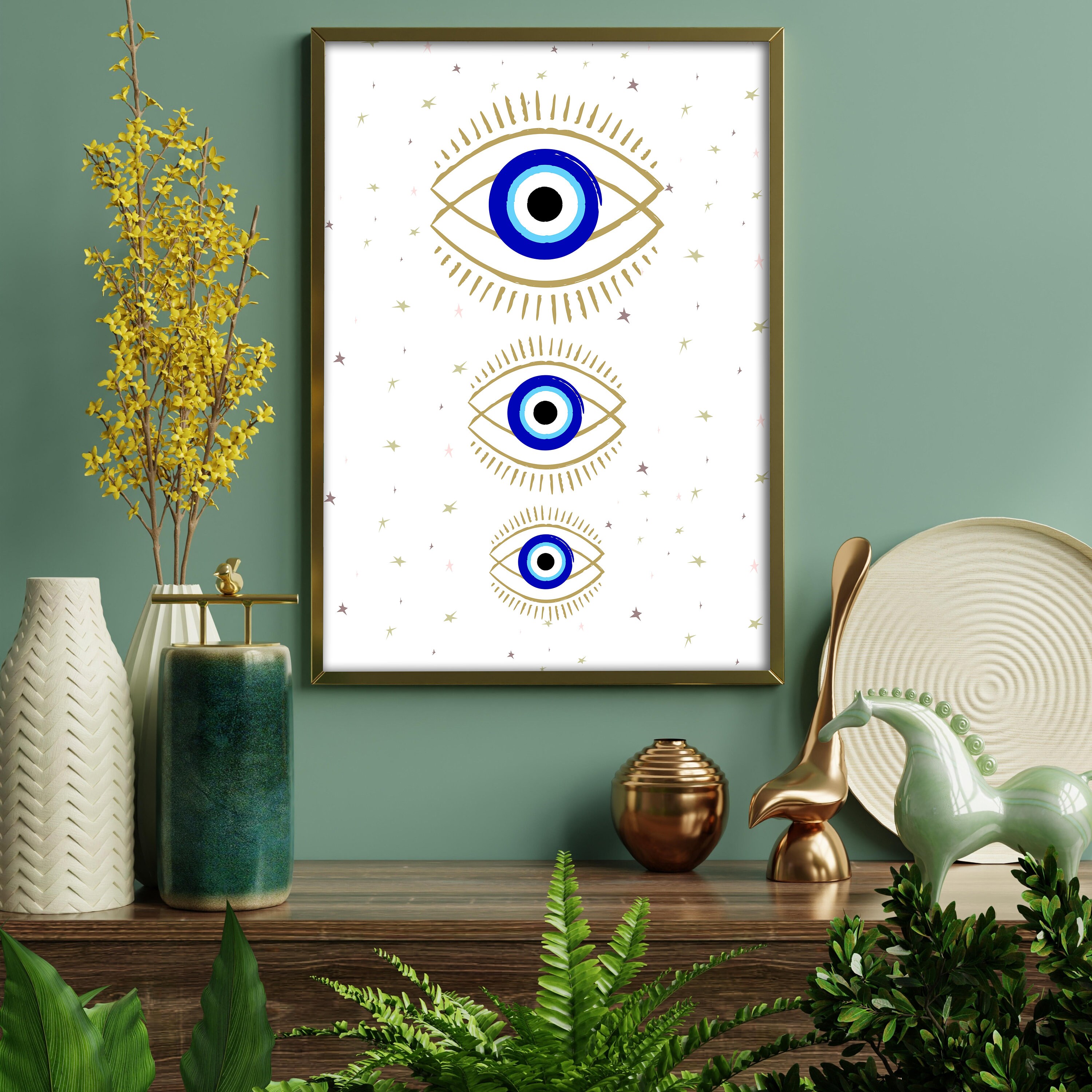Evil Eye Print, Nazar Poster, Blue Evil Eye Wall Decor, Abstract Eye ...