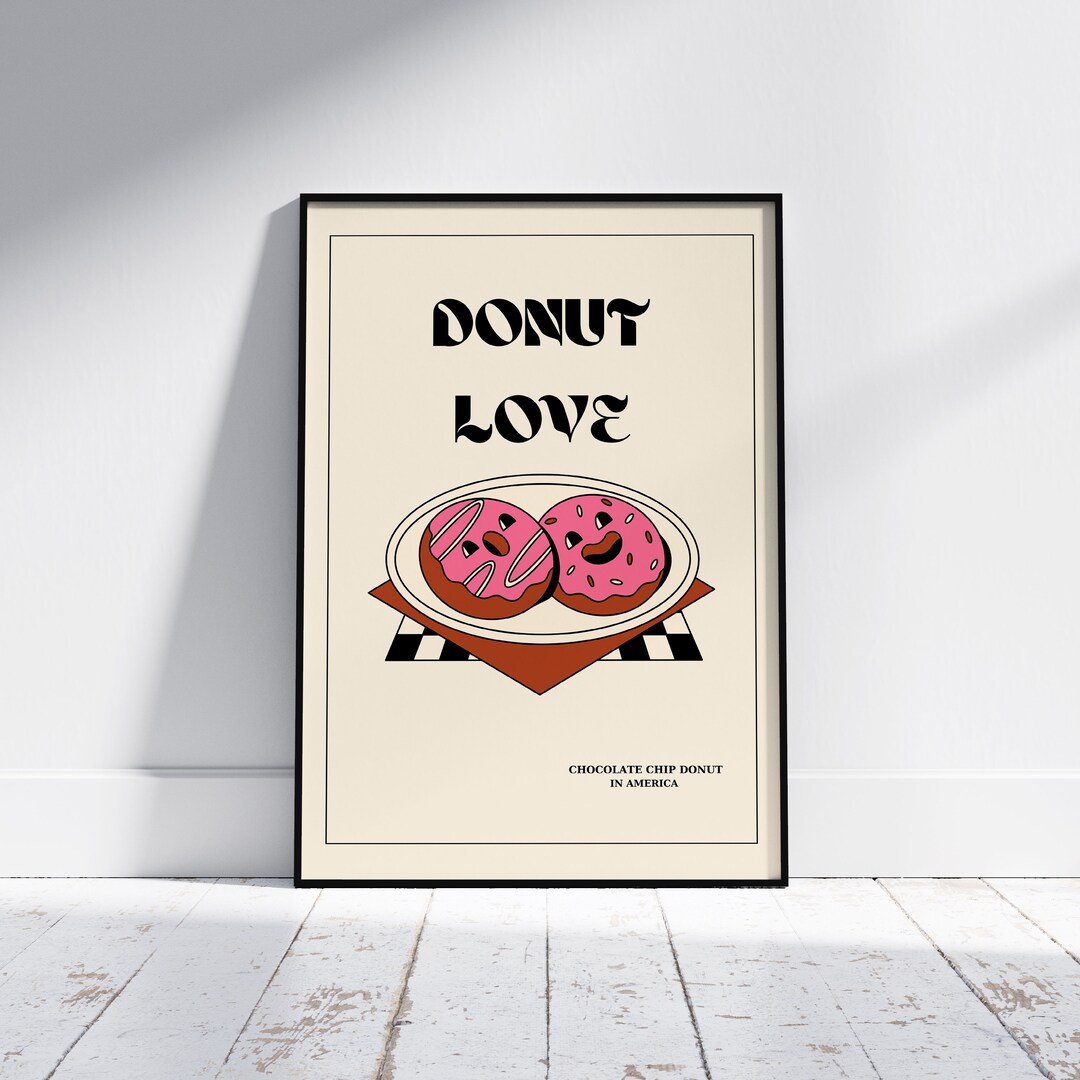 Printable Donut Love Wall Poster, Retro Kitchen Donut Wall Decor, Cute ...
