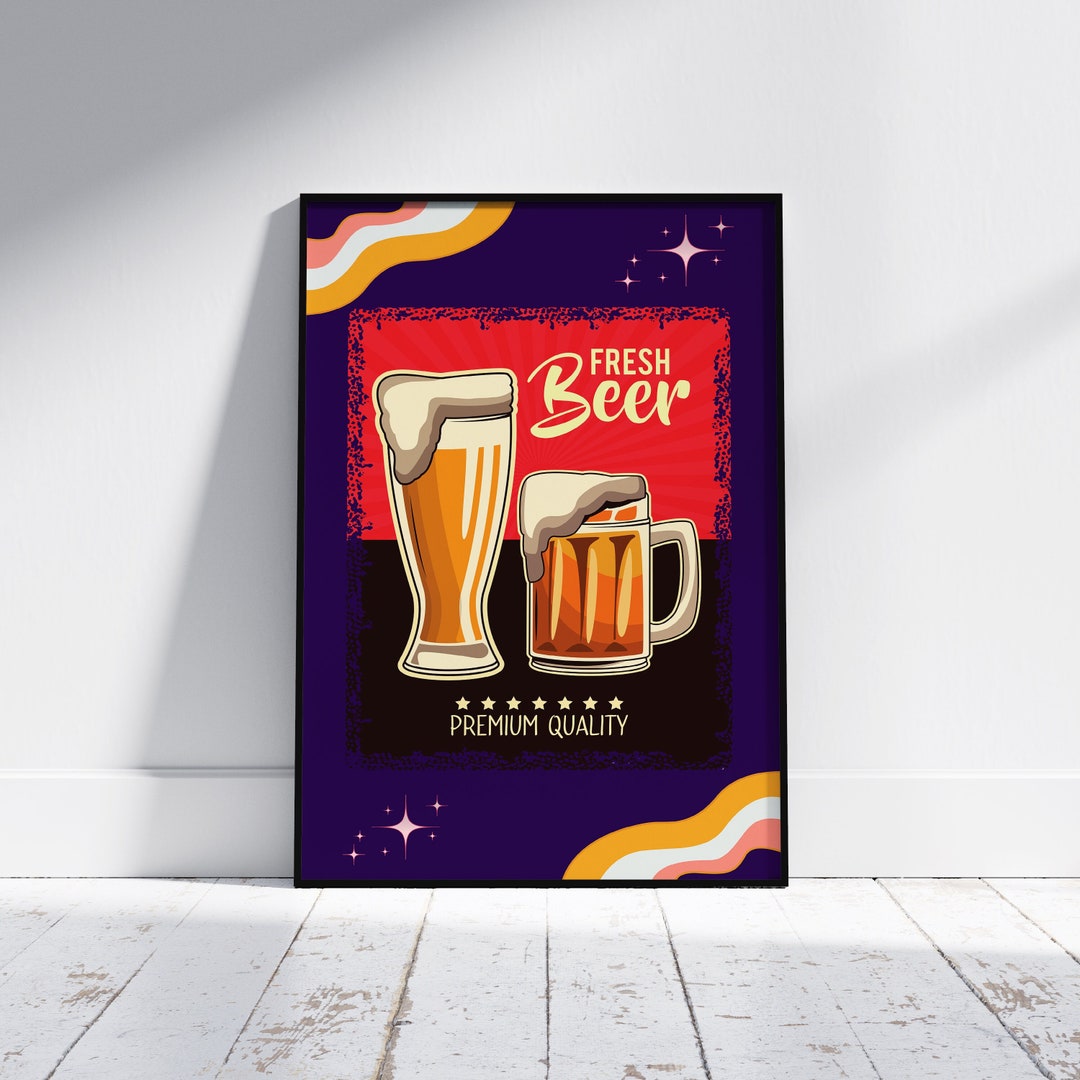 Beer Wall Art, Mug of Beer Print, Bar Wall Decor, Vintage Wall Art ...