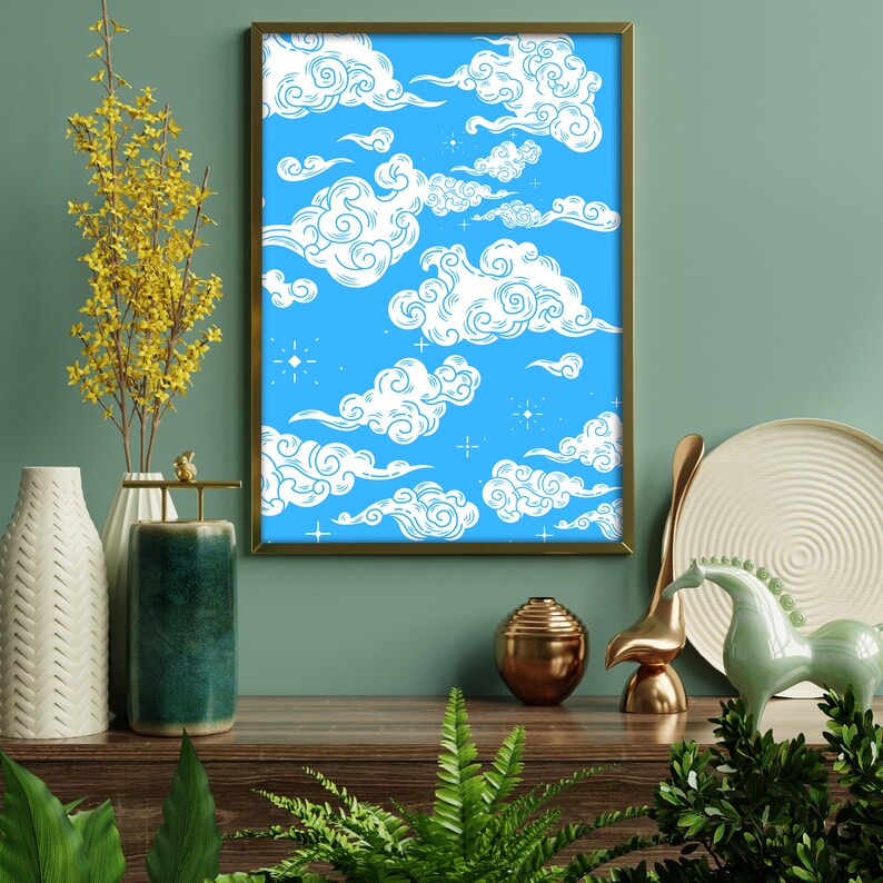Blue Sky and Clouds Poster, Light Blue Sky Printable Poster, Cloud ...