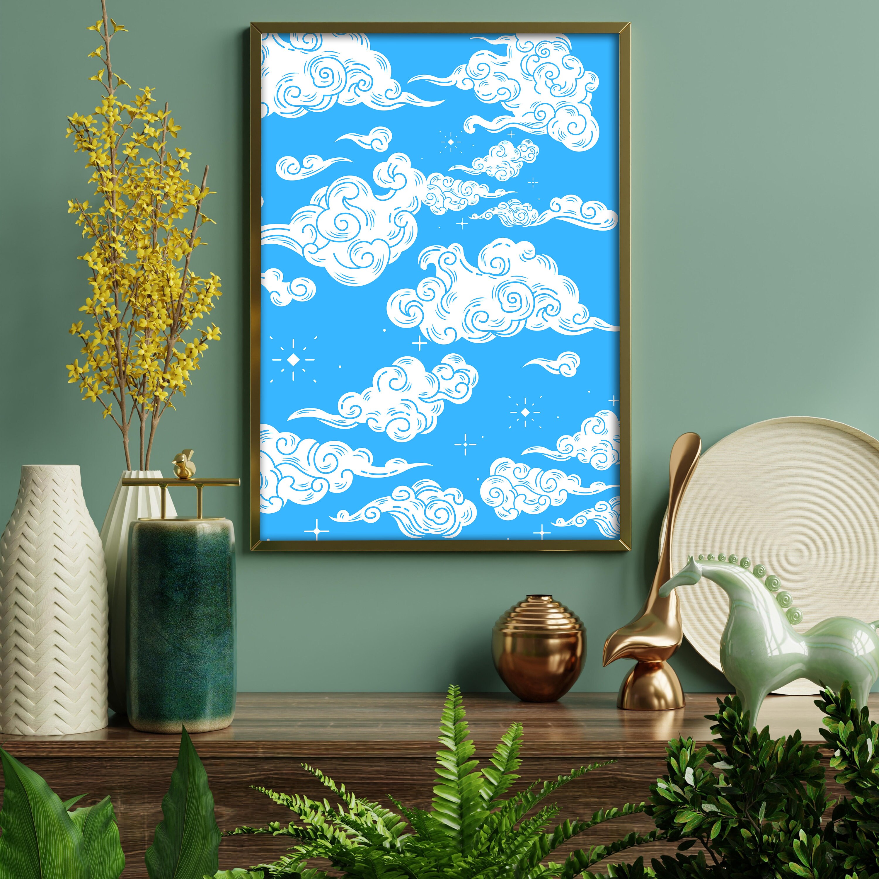 Blue Sky and Clouds Poster, Light Blue Sky Printable Poster, Cloud ...